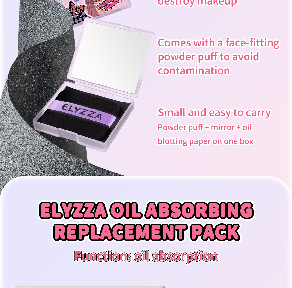 Elyzza Oil Absorbing Sheets With Small Mirror Powder Puff Replacement ...