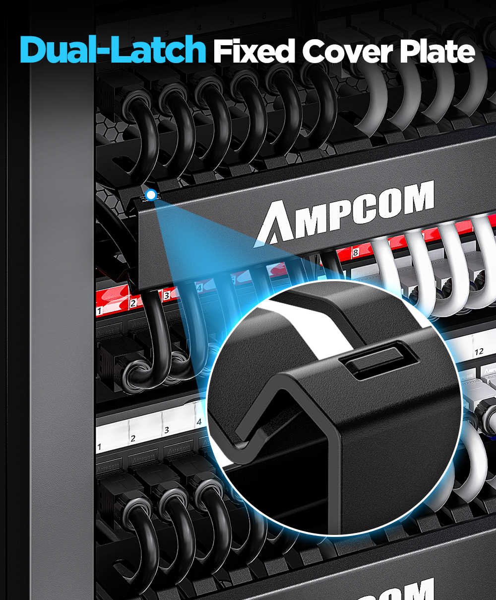 AMPCOM 1U Rack Mount Cable Management 19 inch, 12/24 Slot Metal Finger ...