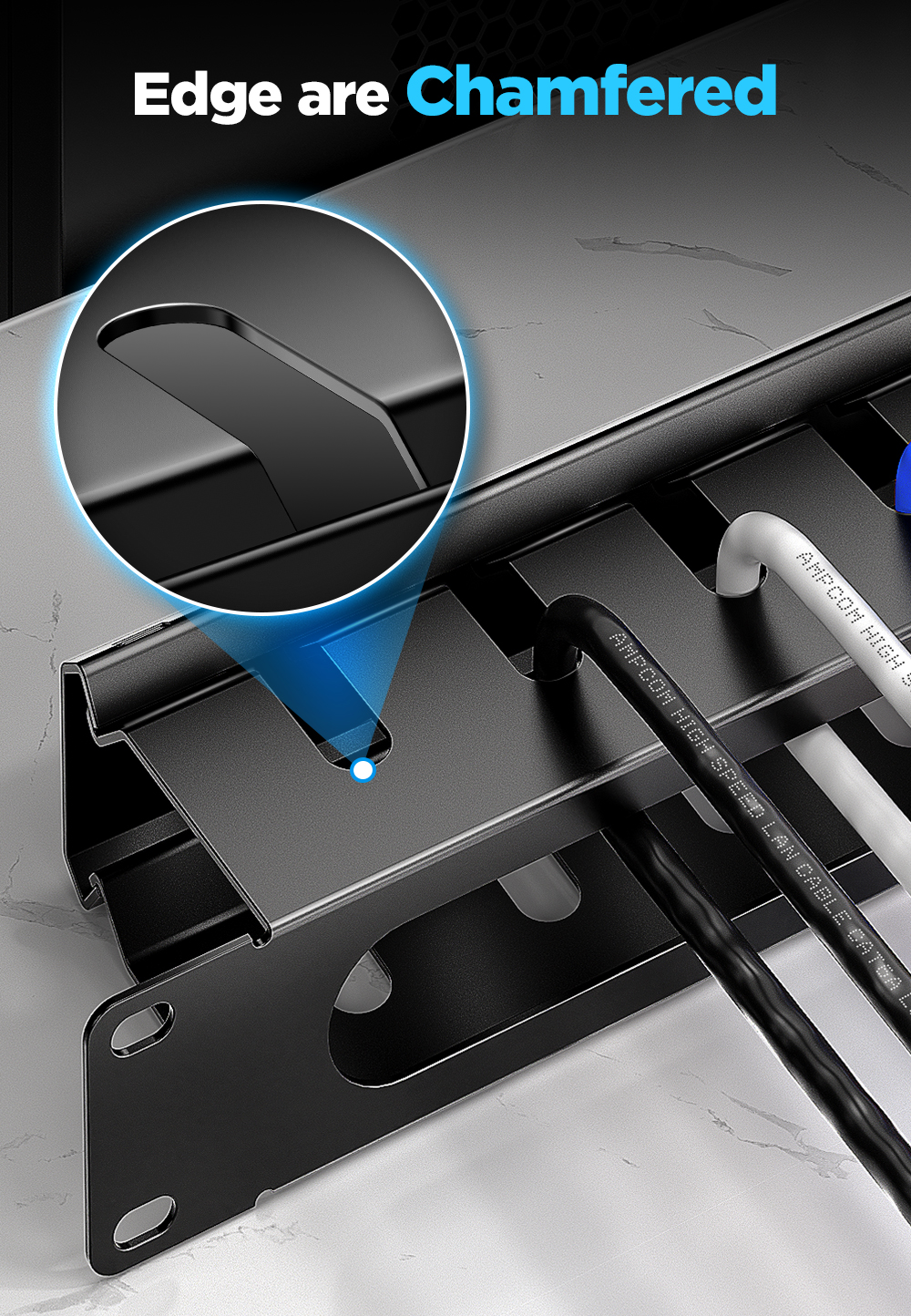 AMPCOM 1U Rack Mount Cable Management 19 inch, 12/24 Slot Metal Finger ...