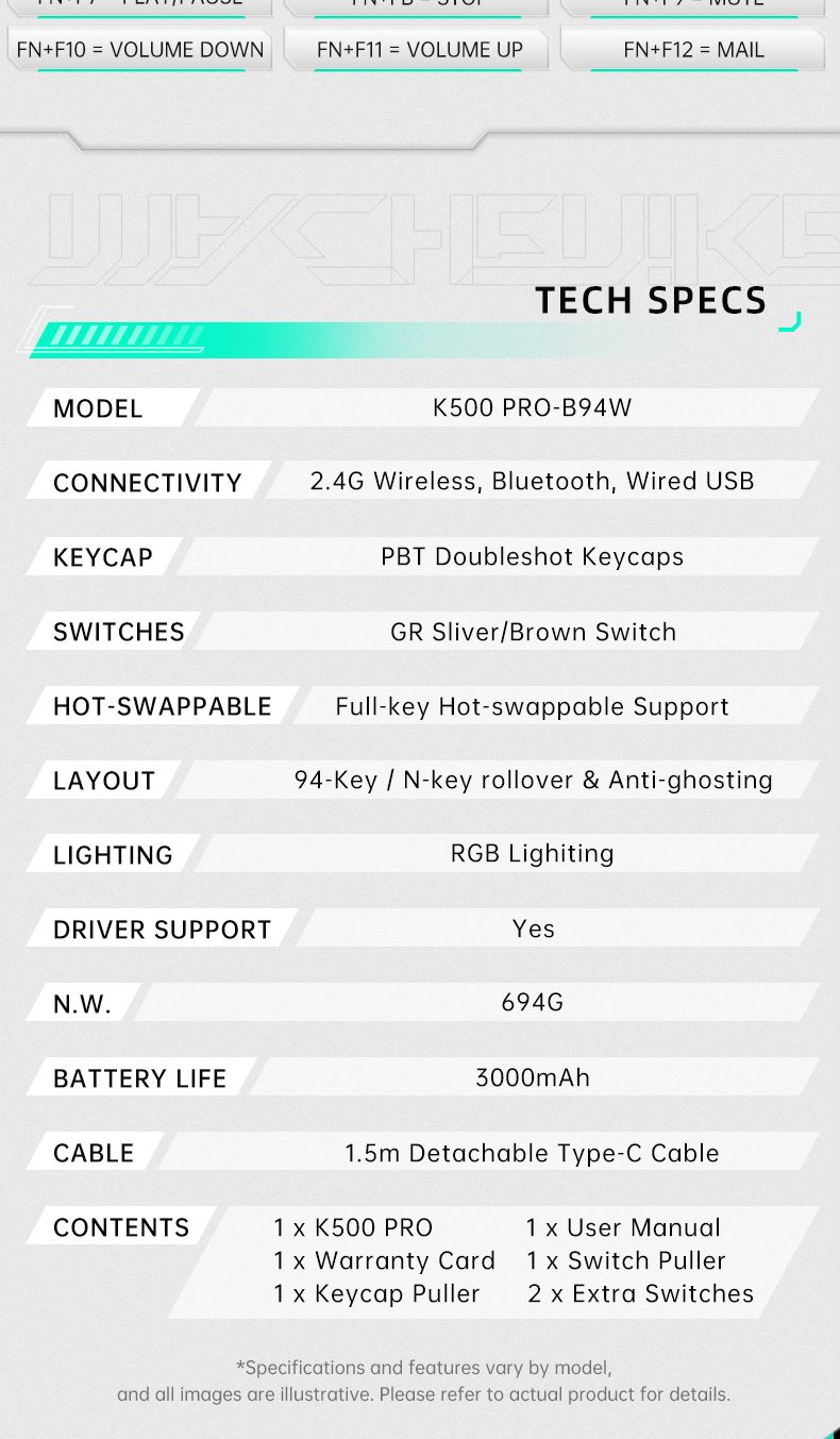 Machenike K500 Pro Gasket Mount Gaming Keyboard, Tri-Mode Wired ...