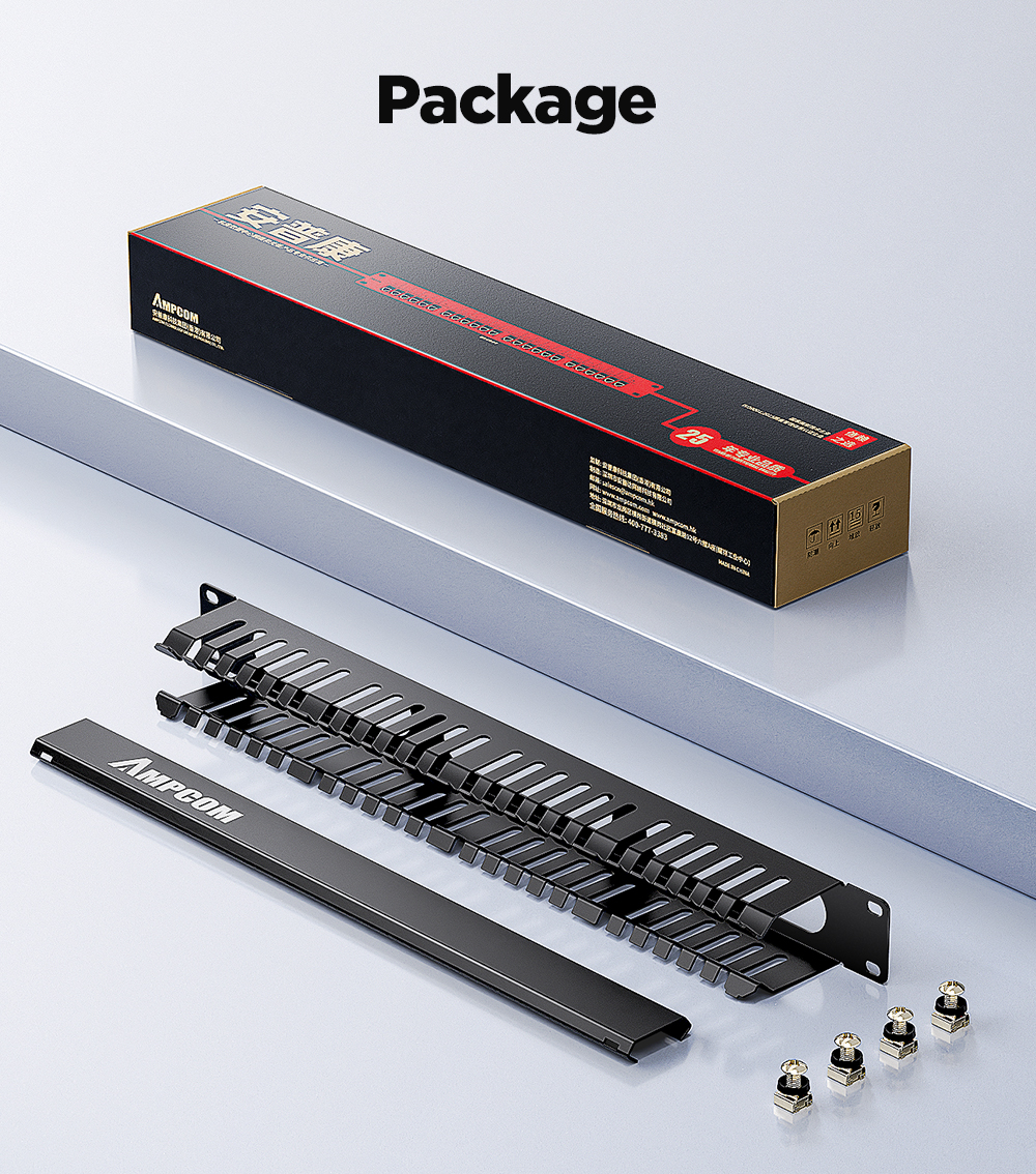 AMPCOM 1U Rack Mount Cable Management 19 inch, 12/24 Slot Metal Finger ...