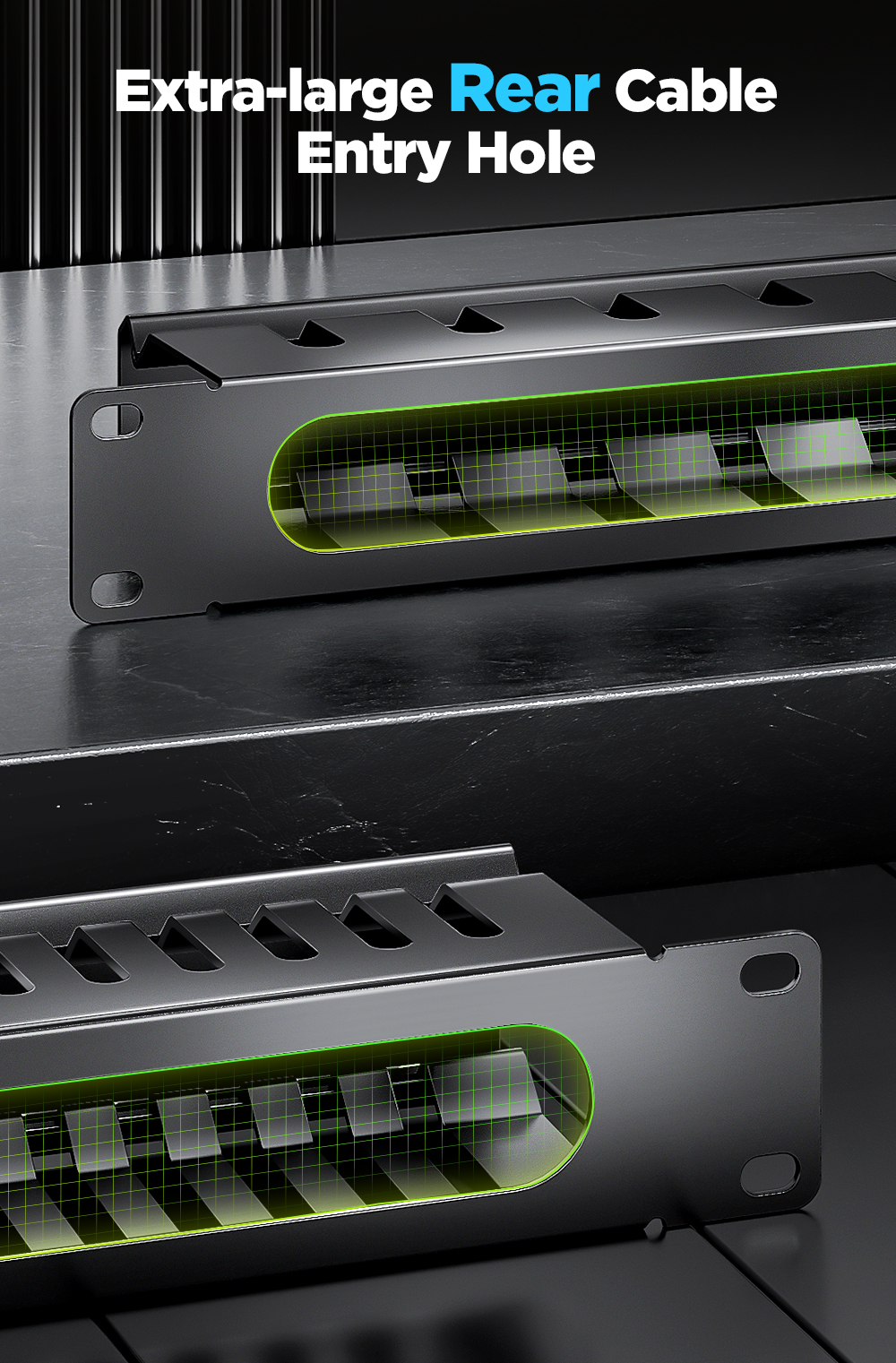 AMPCOM 1U Rack Mount Cable Management 19 inch, 12/24 Slot Metal Finger ...