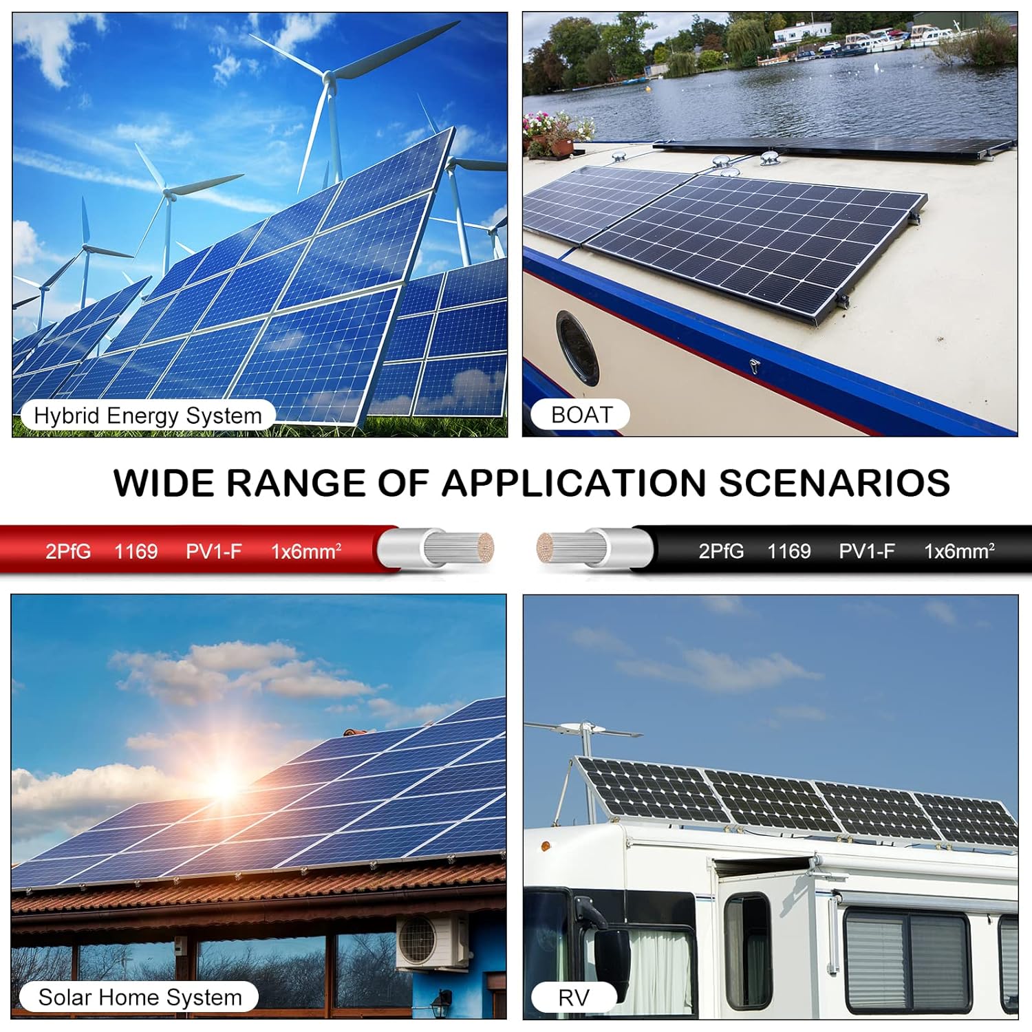 PowMr 3M/6M/9M/10M 6mm Solar Cable 10AWG Black or Red Solar PVC ...