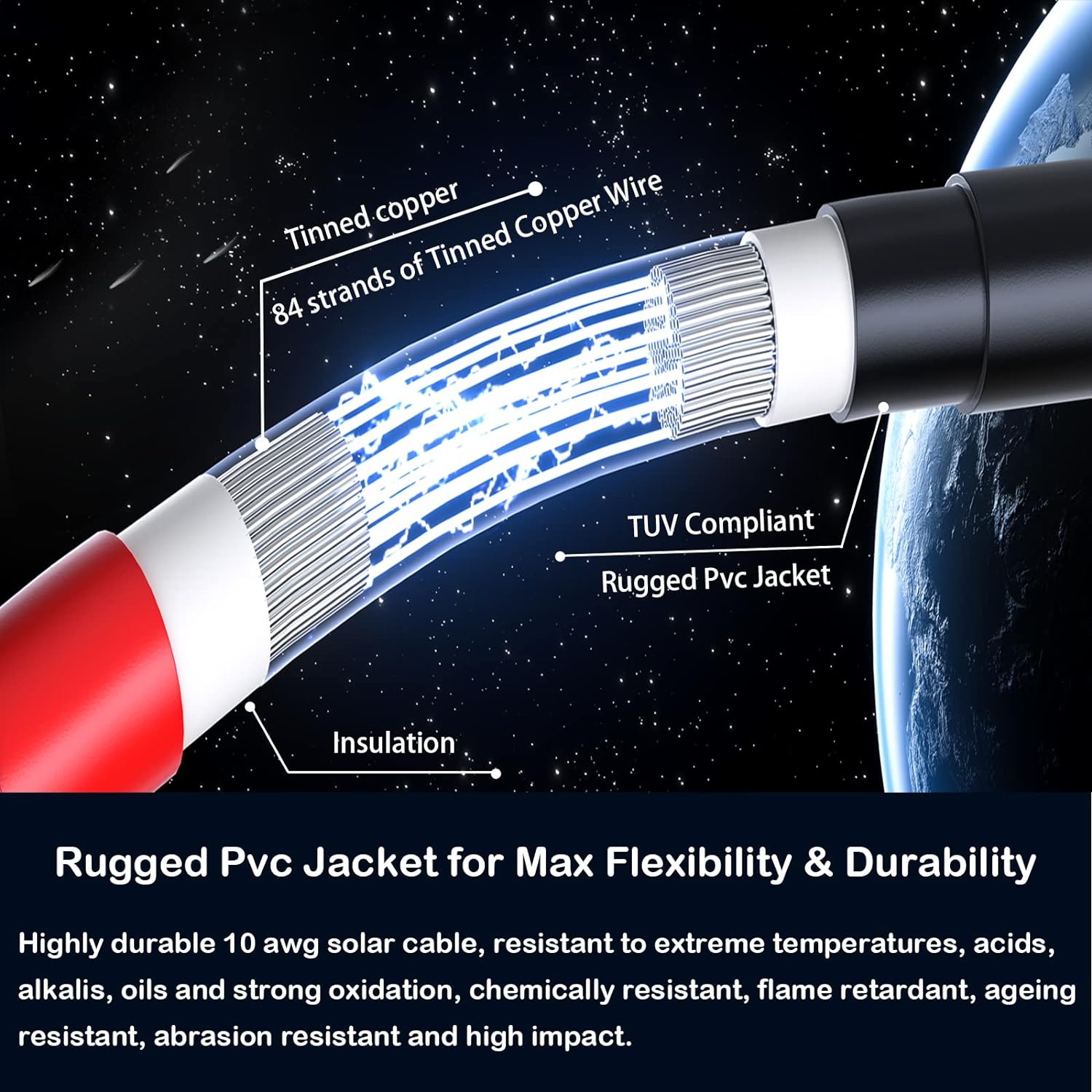 PowMr 3M/6M/9M/10M 6mm Solar Cable 10AWG Black or Red Solar PVC ...