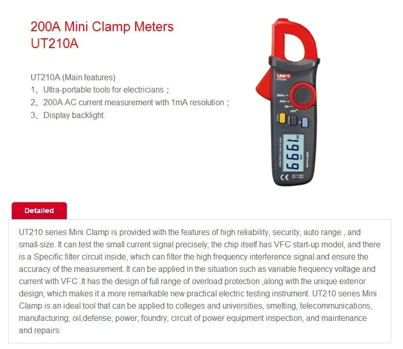 UNI-T Clamp Meter Digital UT210A UT210B UT210C UT210E UT210D AC Current ...