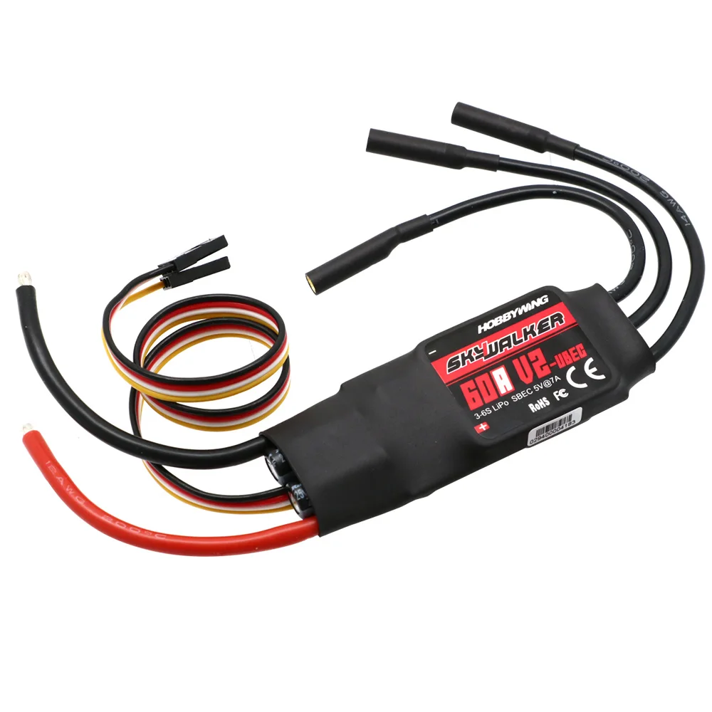 HOBBYWING SKYWALKER 60A V2 2-6S Brushless ESC Speed Controller With UBEC For RC Airplanes ...
