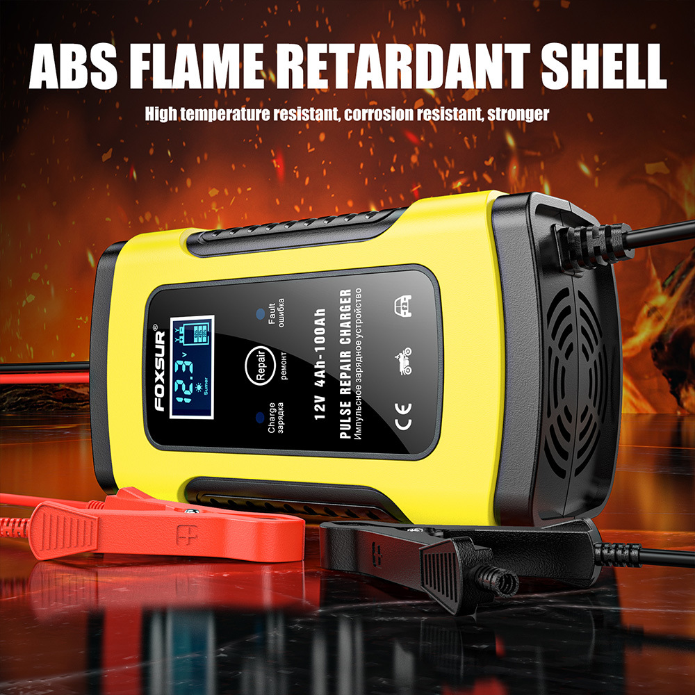 Foxsur 12V 5A Car & Motorcycle Battery Charger Lead Acid Battery Pulse ...