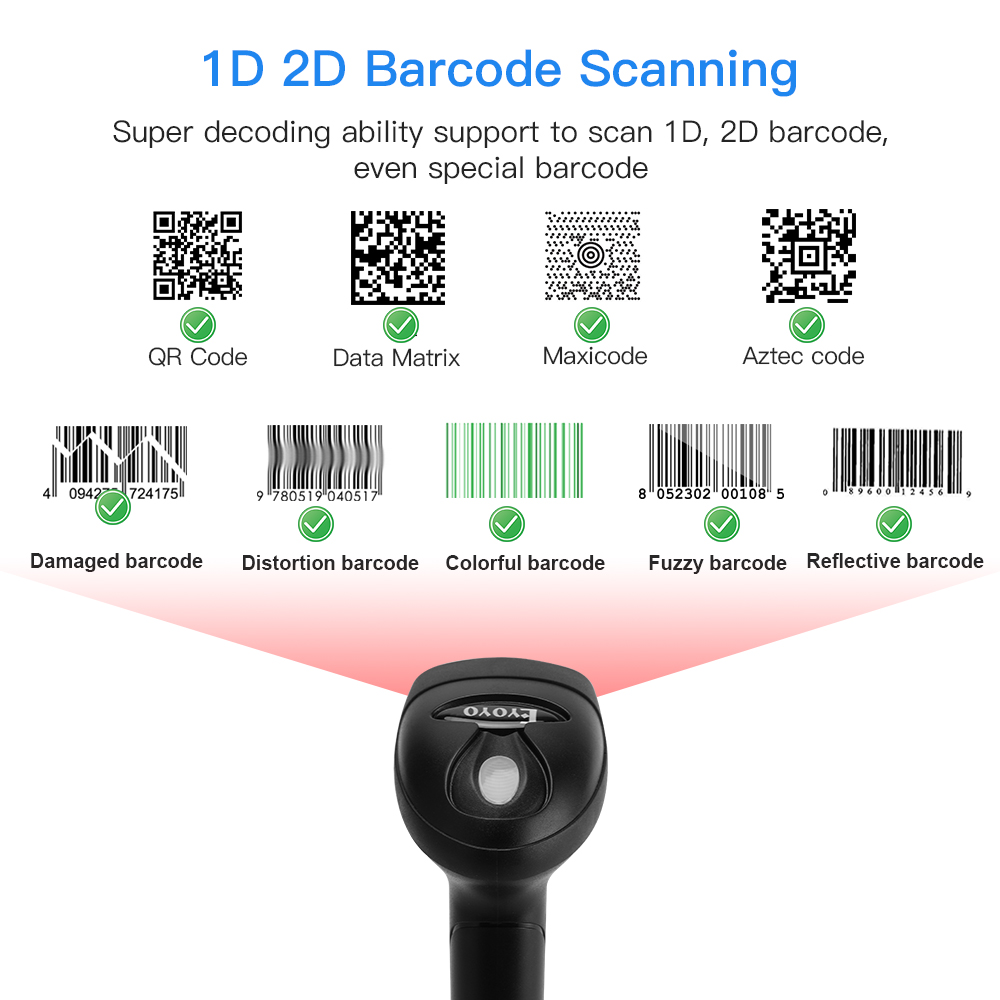 Eyoyo USB Wired 2D Barcode Scanner, Handheld QR Bar Codes Reader 1D CCD ...