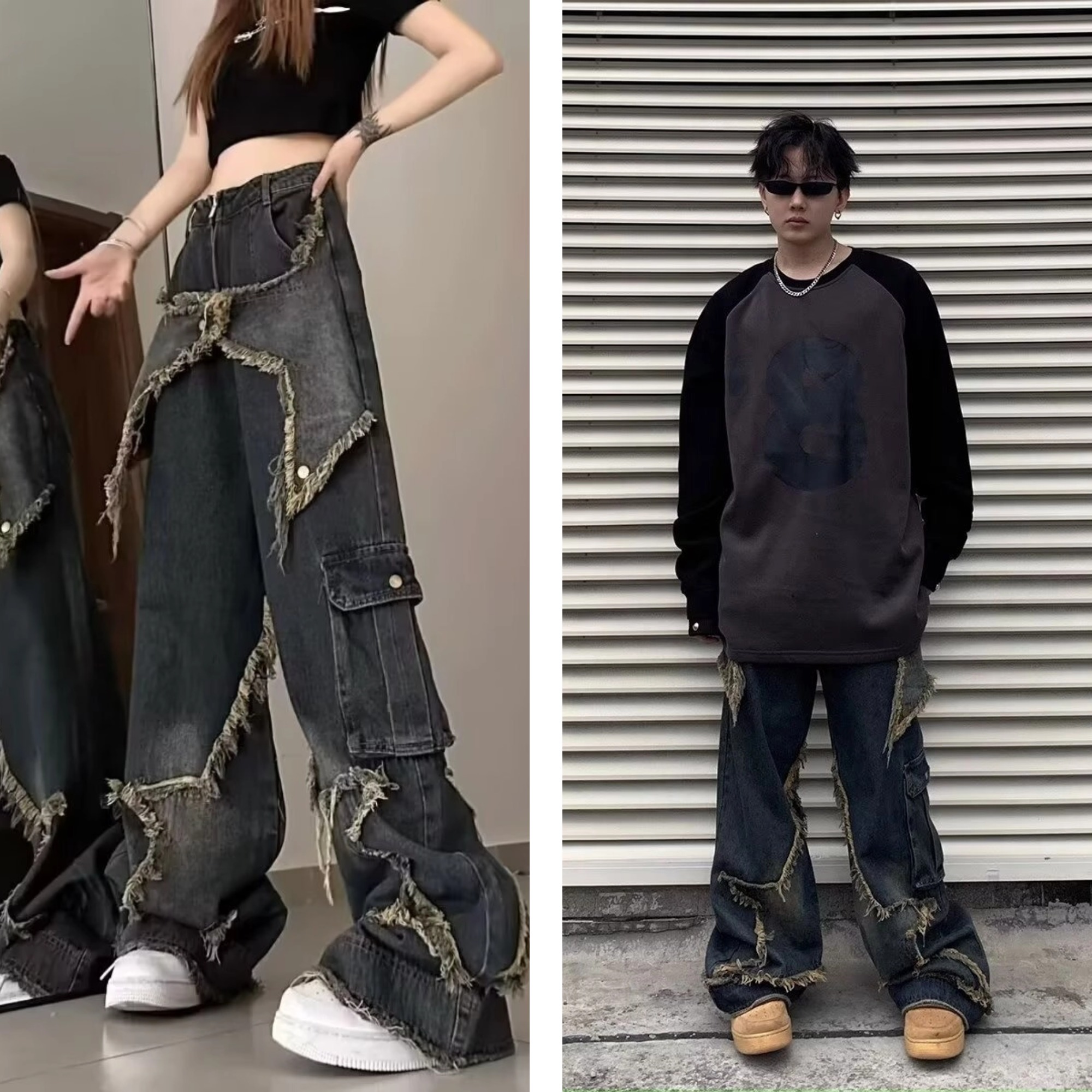 Versatile Fashion maong pants for women Trend Retro Loose Fitting Jeans ...