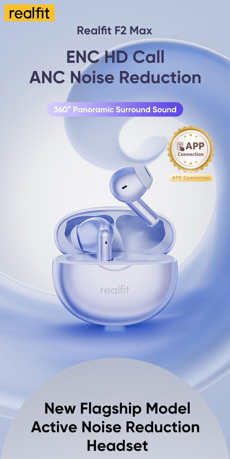 Realfit F2 MAX Bluetooth Earphone ANC Noise Cancelling With APP Control ...