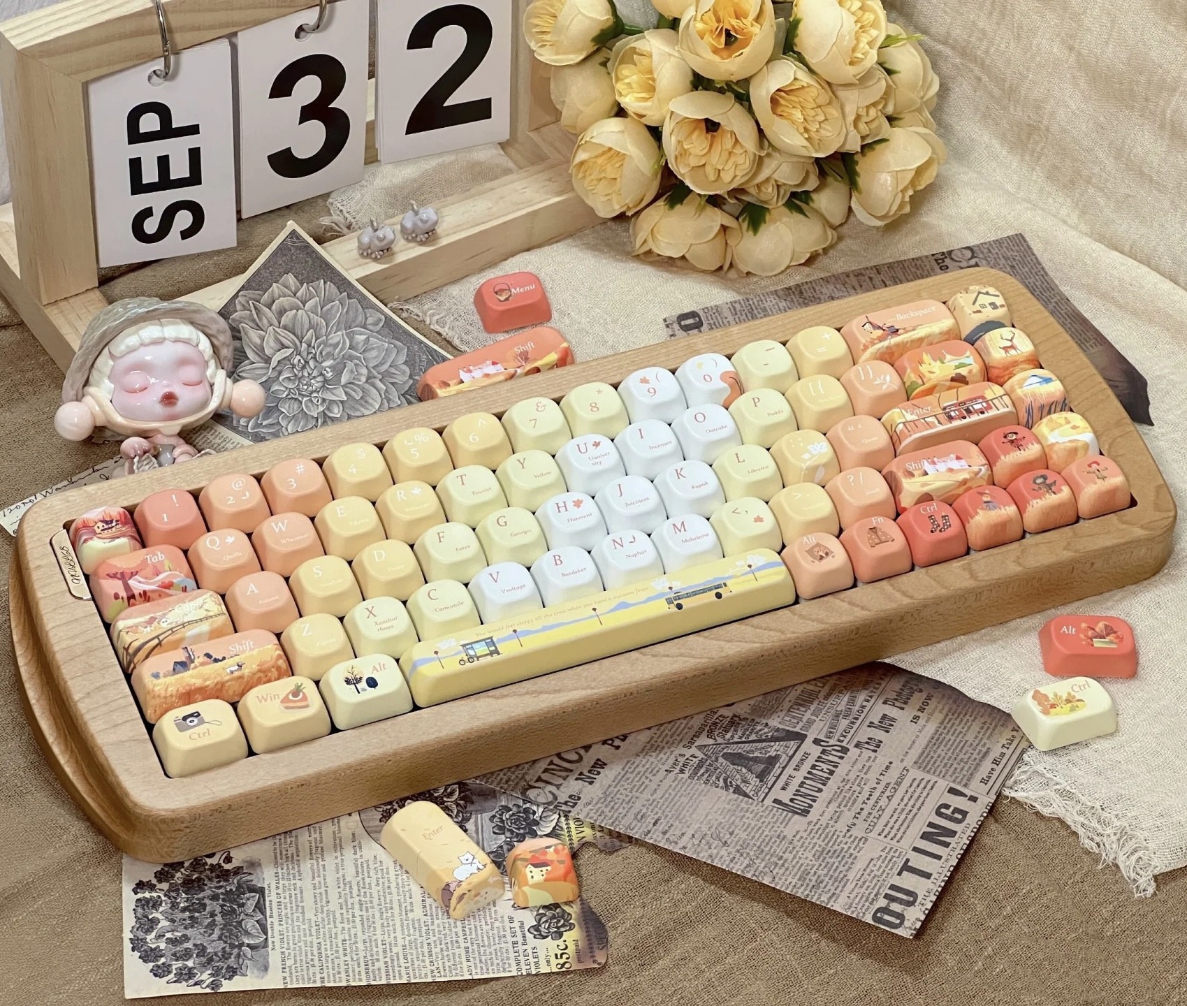 Apricot Blossoms Drizzle Keycaps 130 Keys Cherry/MOA Height PBT ...