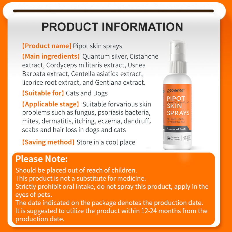 PUAINTA Pipot Skin Spray For Dog and Cat Skin Disease Hair Loss Itch ...