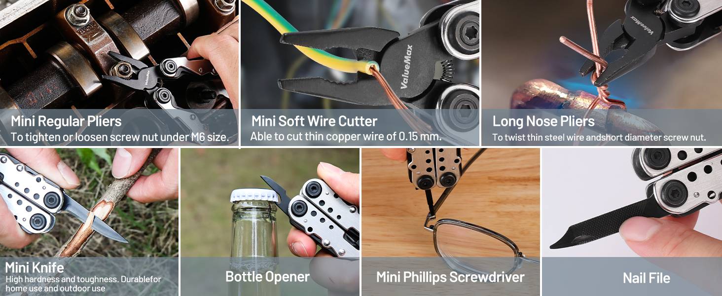 Valuemax 13 in 1 Multi Tools Outdoor Pocket Mini Portable Tools multi-purpose pliers Stainless ...