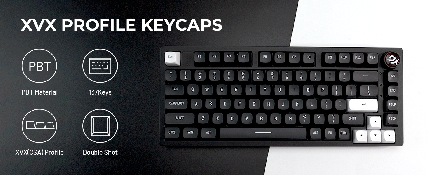 XVX Minimalist White keycaps XVX profile Double Shot PBT Keycaps 137 ...