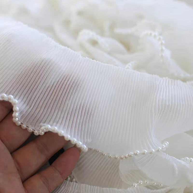 1 Yard Embroidery White Black Flower Pearl Beads Lace Fabric Trim ...
