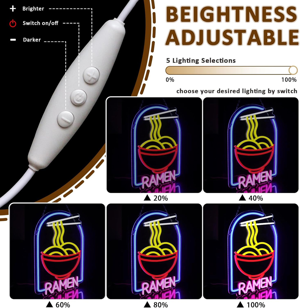 Ramen Neon Sign for Wall Decor, Ramen Noodle Led Signs for Room, USB ...