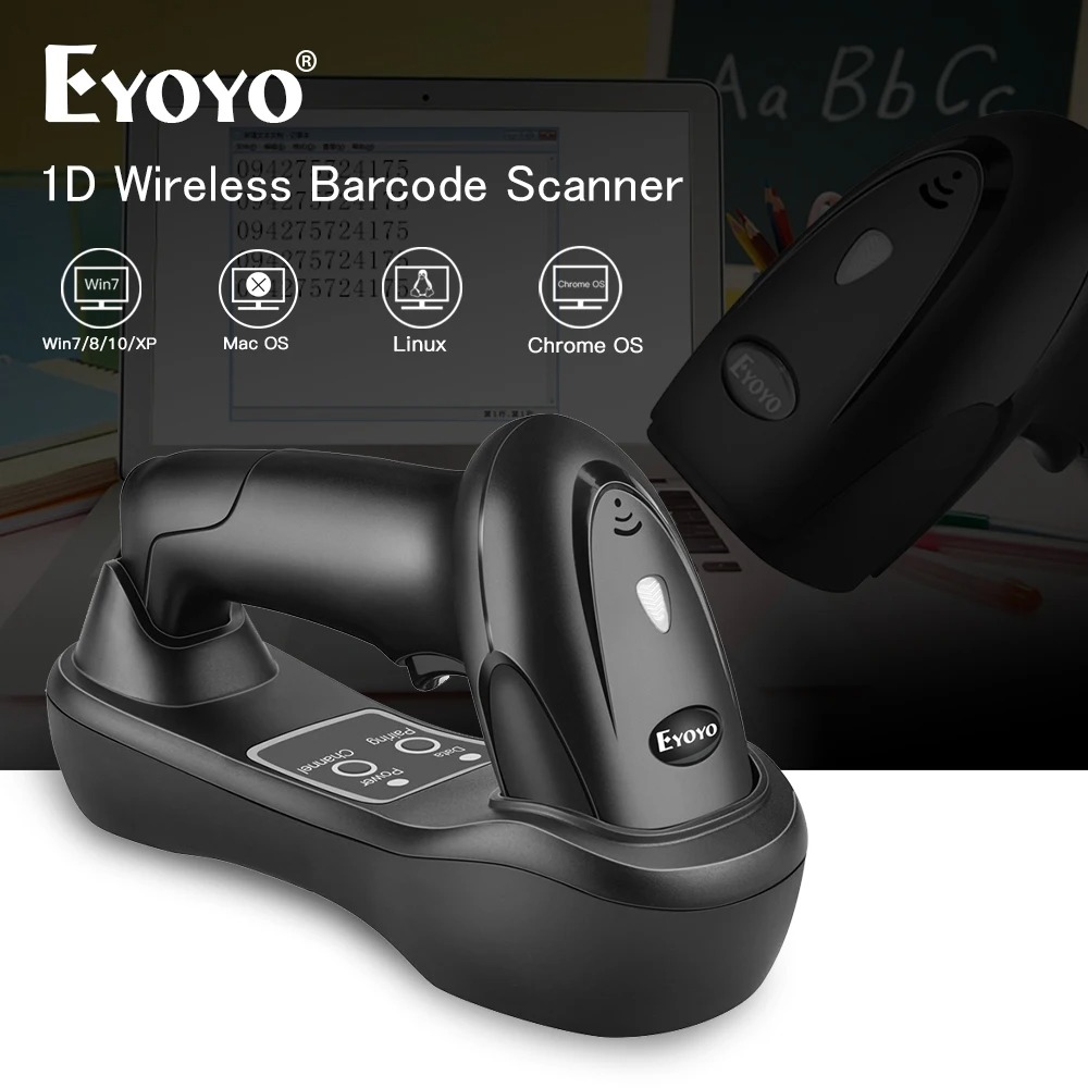 Eyoyo Wireless Handheld Barcode Scanner 1D With USB Cradle Receiver ...