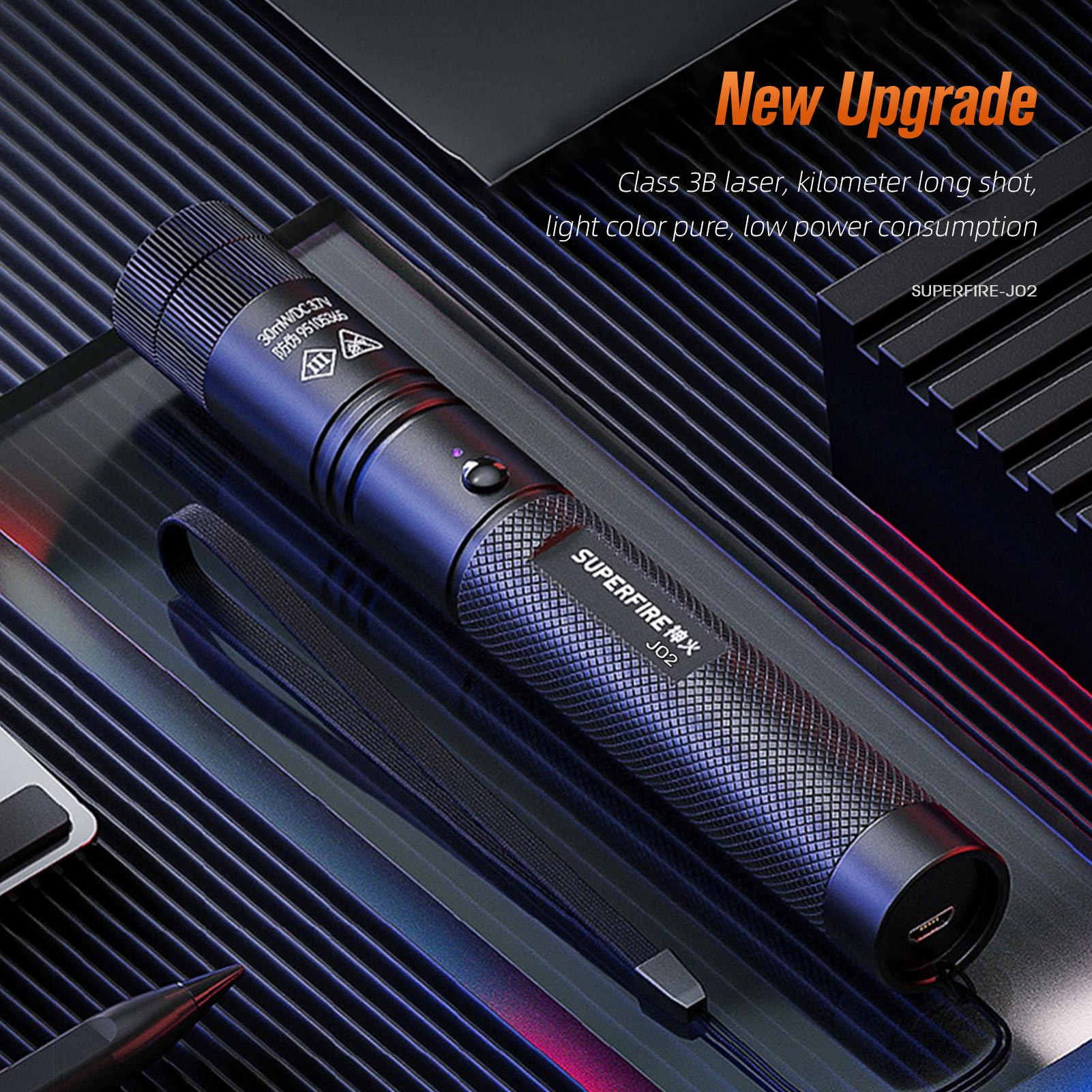 SUPERFIRE J02 Laser Flashlight USB Rechargeable Pointer Aluminum Alloy ...