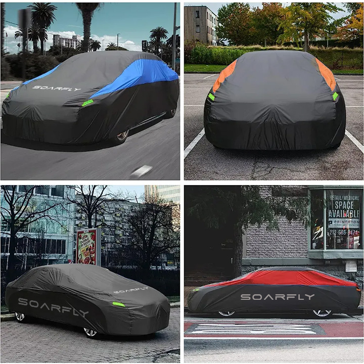 SOARFLY Car Cover Waterproof PVC Cotton 3 Layer Protection Prevent ...