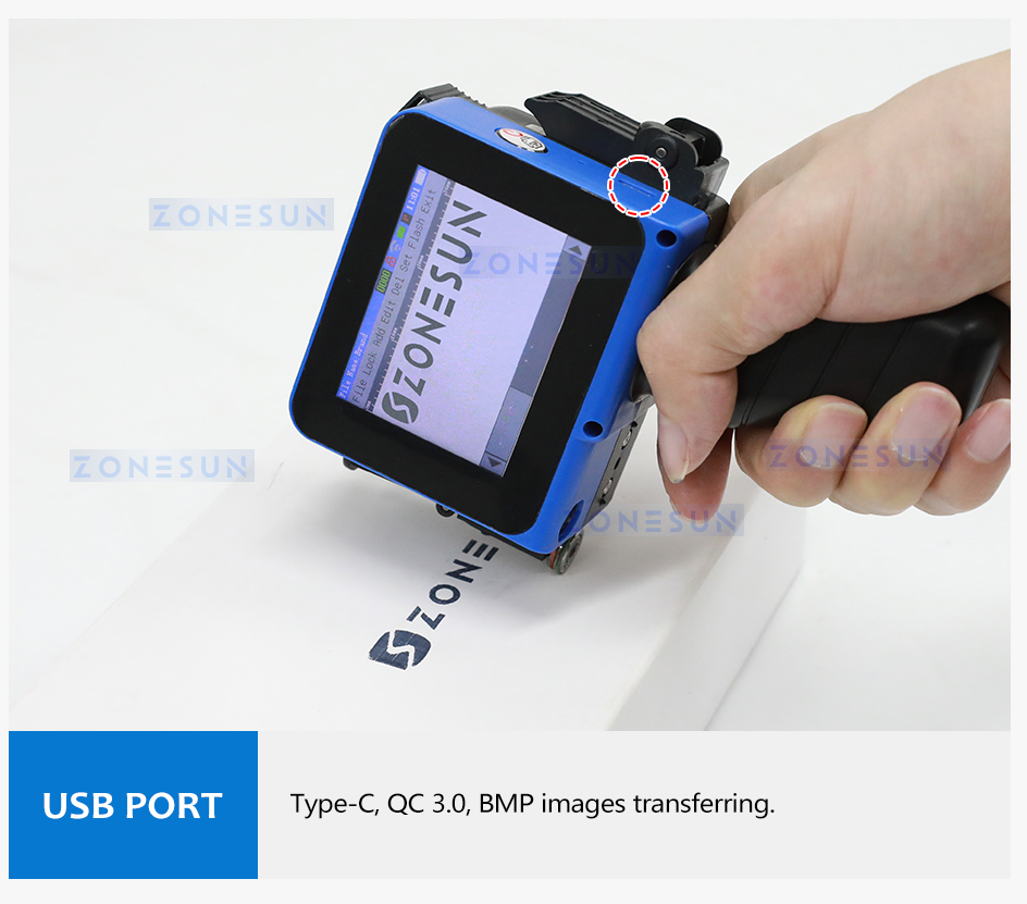 ZONESUN Mini Printer Handheld Inkjet Printer Portable Date Coding Machine QR Code Barcode Batch ...