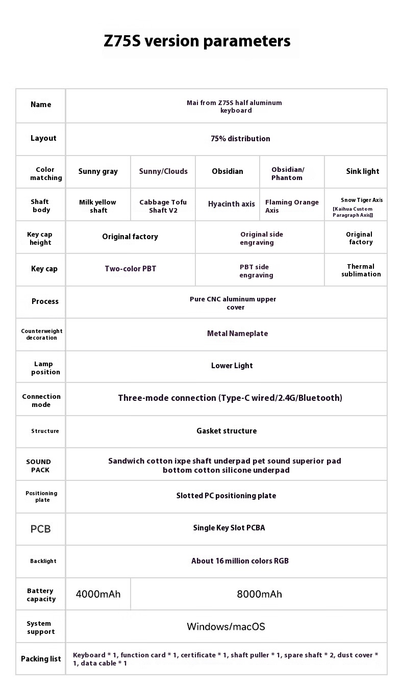MCHOSE Z75S semi aluminum customized mechanical keyboard wireless gaming esports gasket ...
