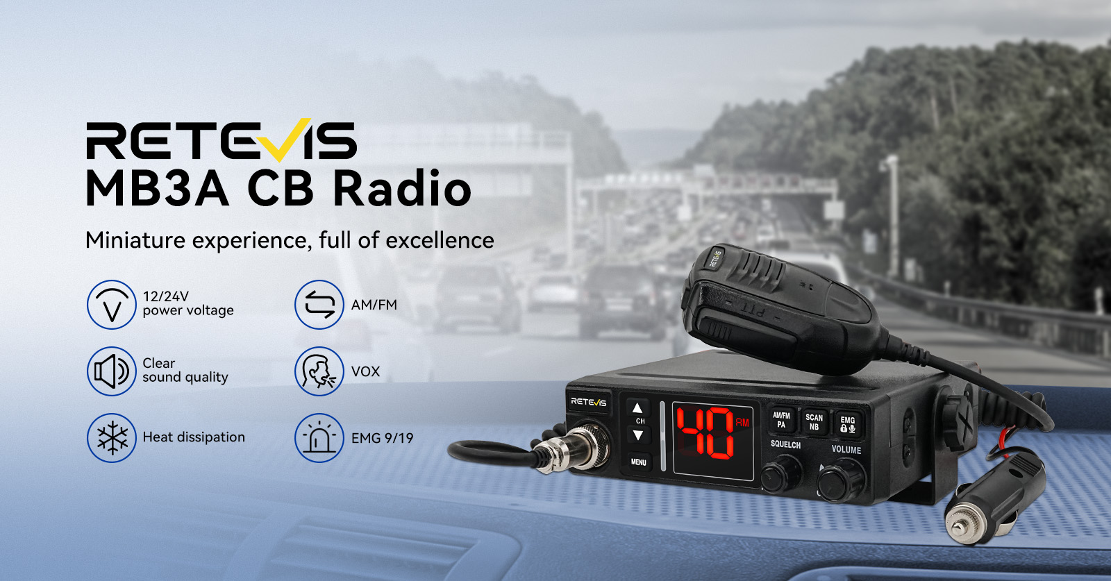 Retevis MB3A AM/FM Portable CB Radio Kit Long Range Public Address ...