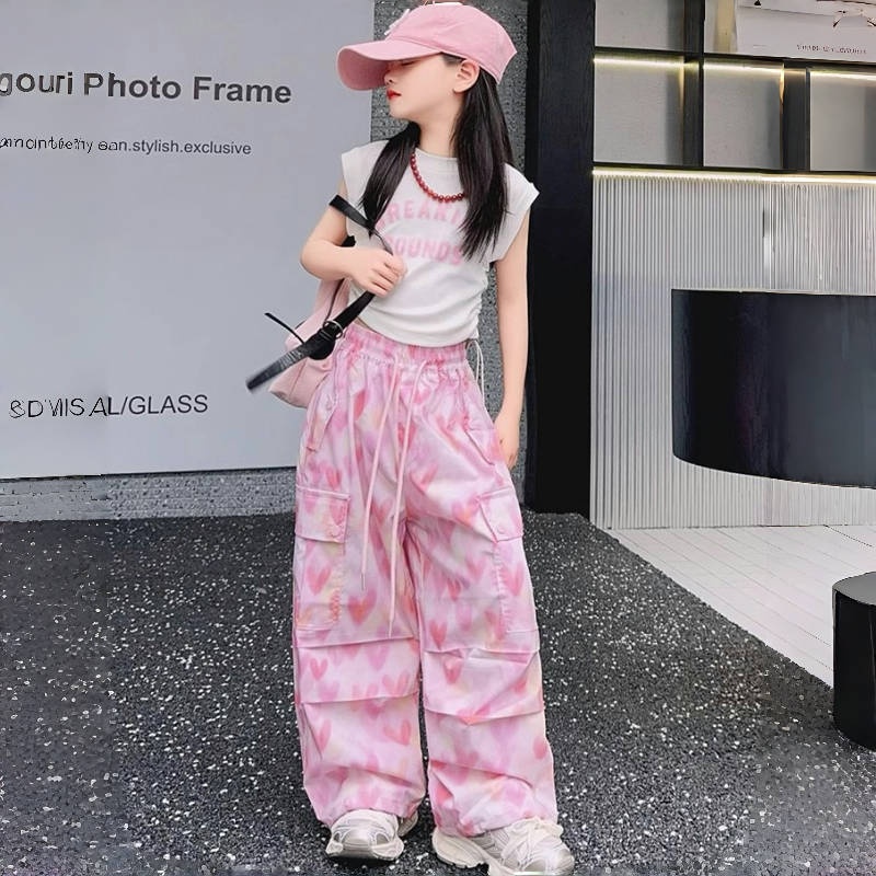 New Cargo Pants For Kids Girl 7-15yrs Quick Drying Ice Silk Heart ...