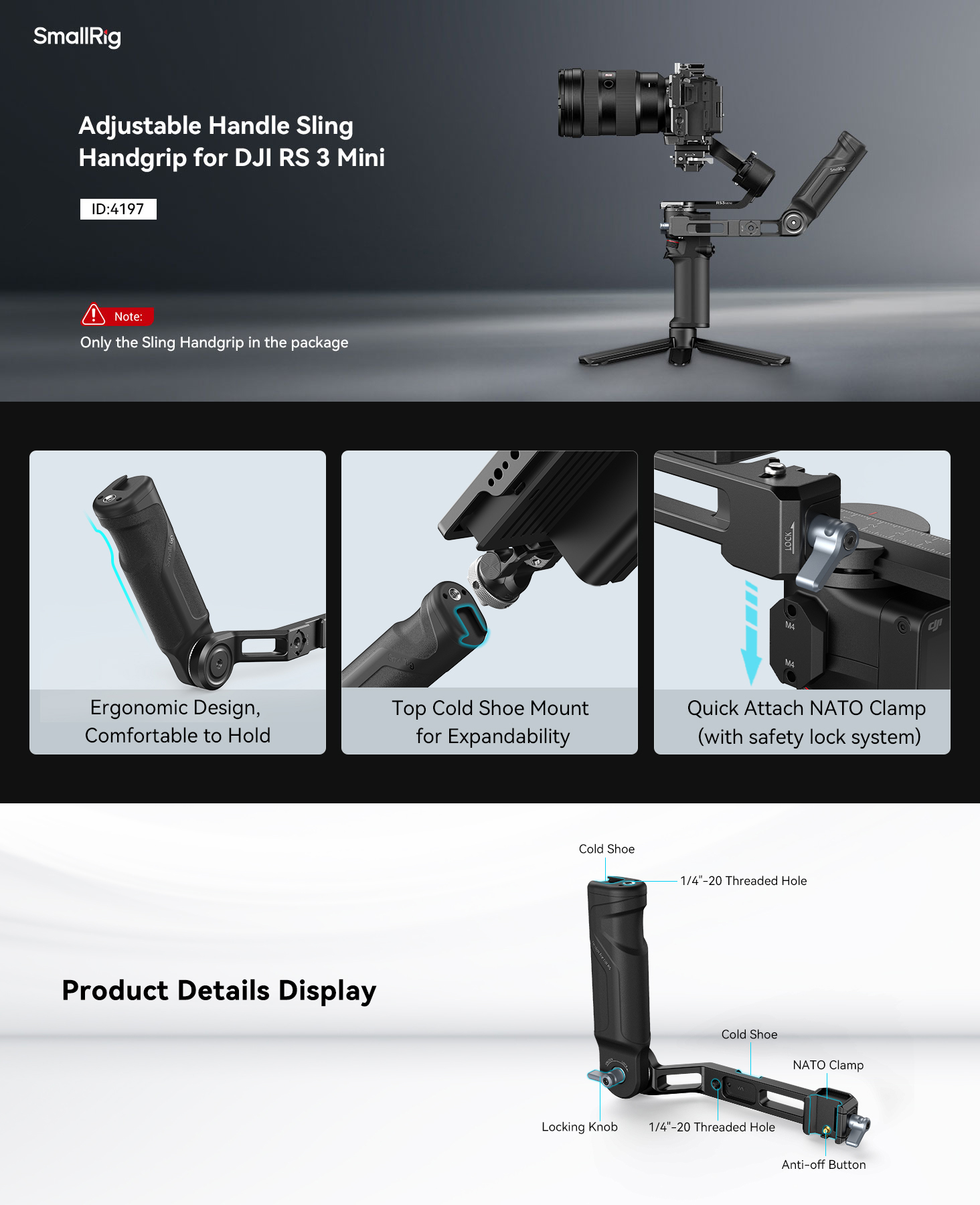 SMALLRIG Dual Handle Handgrip、Quick Release Plate、Camera Monitor Mount ...