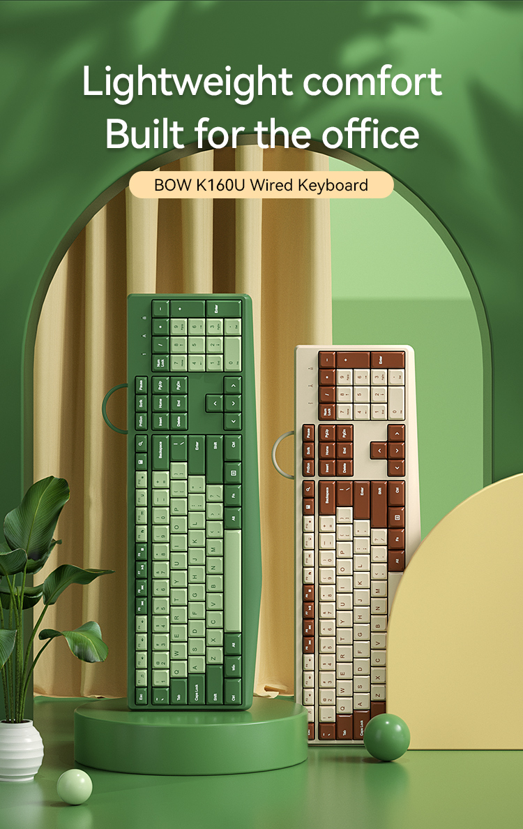 BOW K160U Wired Keyboard 106 Keys Ergonomic Color mixing ABS Curved ...