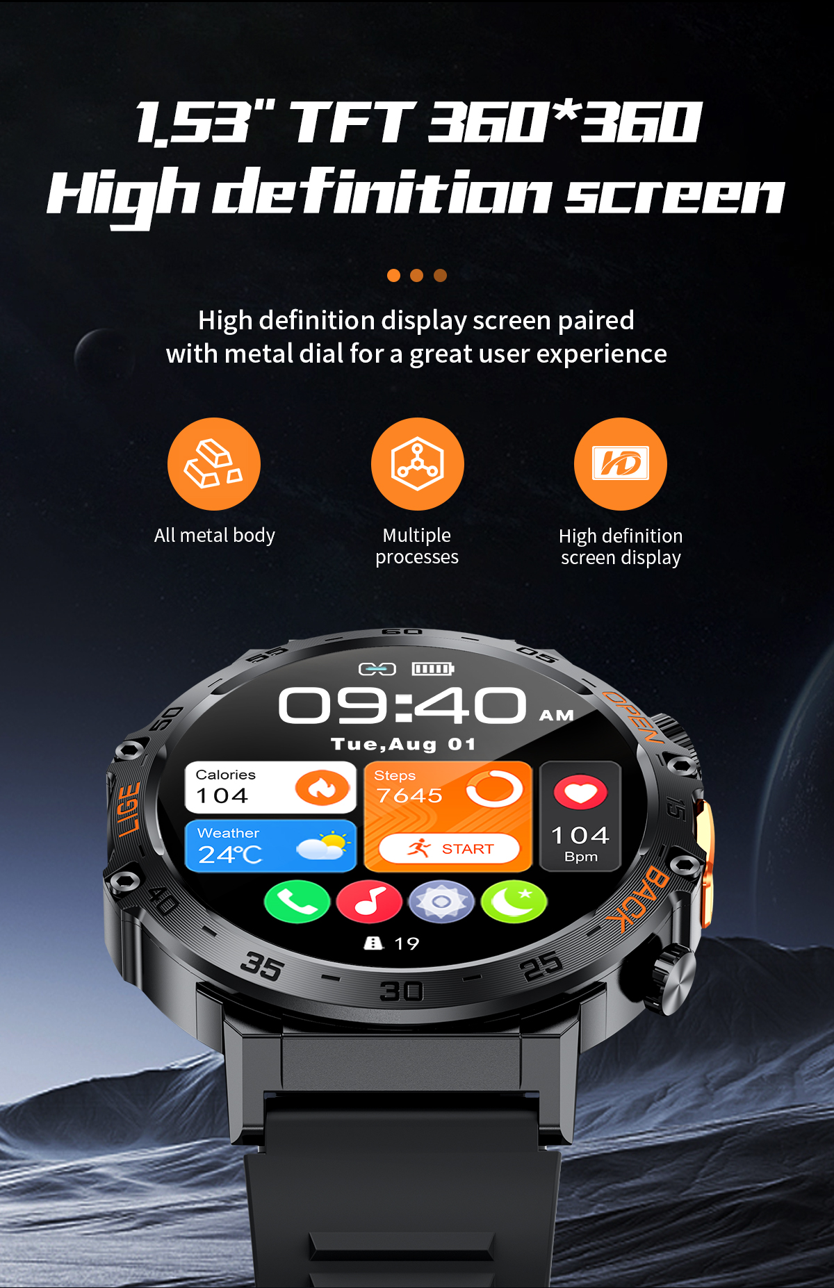 LIGE Smart Watch Men Unisex With LED Flashlight Full Touch Sports ...