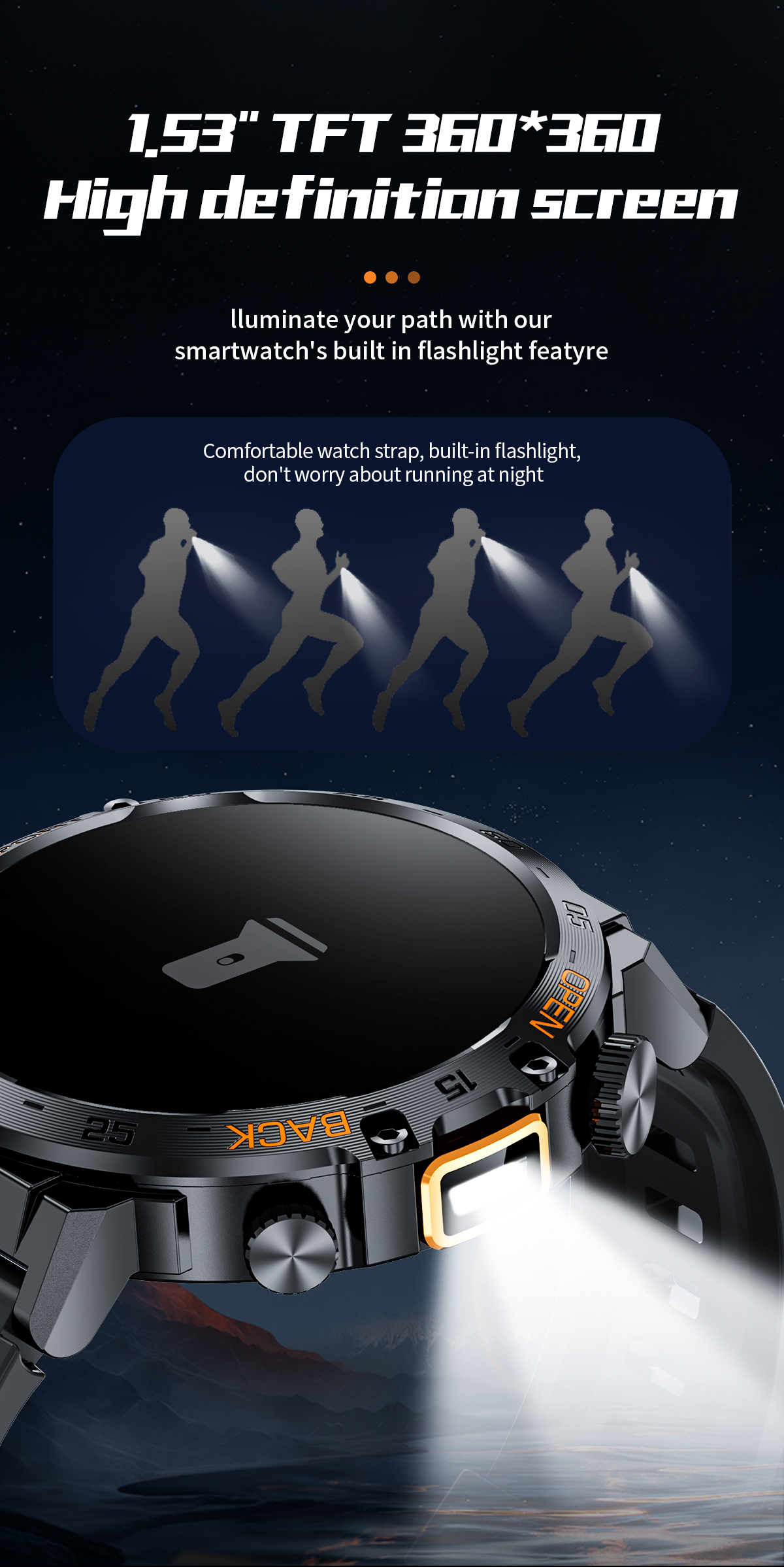 LIGE Smart Watch Men Unisex With LED Flashlight Full Touch Sports ...