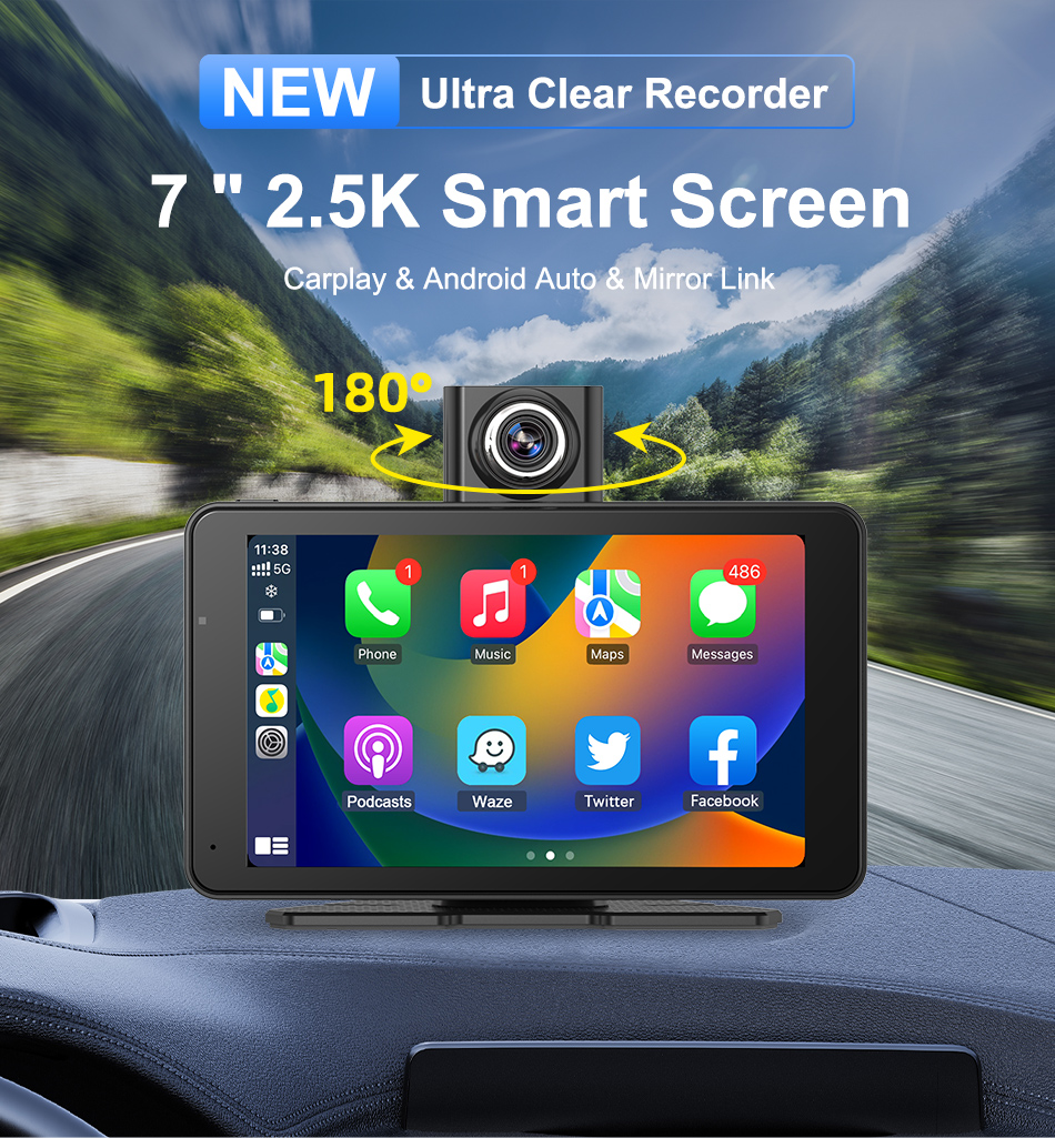 Jansite 7-inch Car DVR Dash Cam 2.5K Carplay Android Auto Car Stereo ...