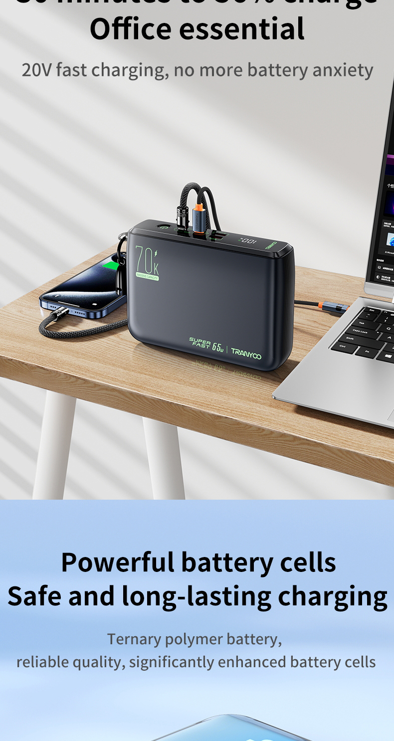 Tranyoo L7 70000mAh 65W Powerbank Original Super Fast Charging A Laptop ...