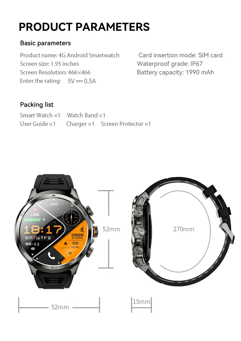 NEW H19 Smart Watch 4G/5G SIM Card 8GB 128GB AMOLED 720*720 Pull Out ...