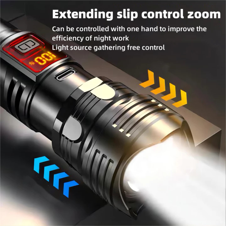 Acciaiie Flashlight Rechargeable Waterproof Smart Digital Display LED ...