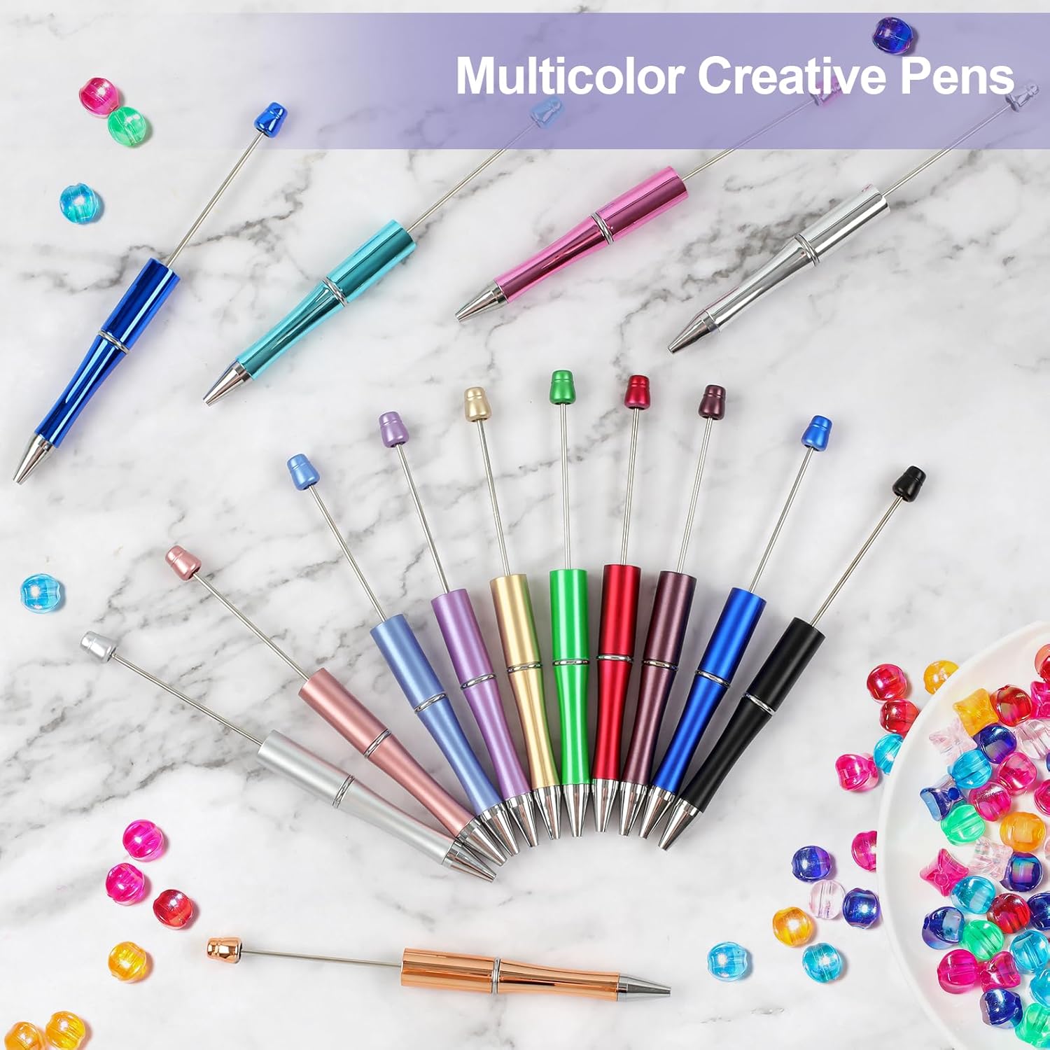 20 Pcs Beadable Pens,plastic Bead Pen Bulk Colored,black Ink Beaded ...