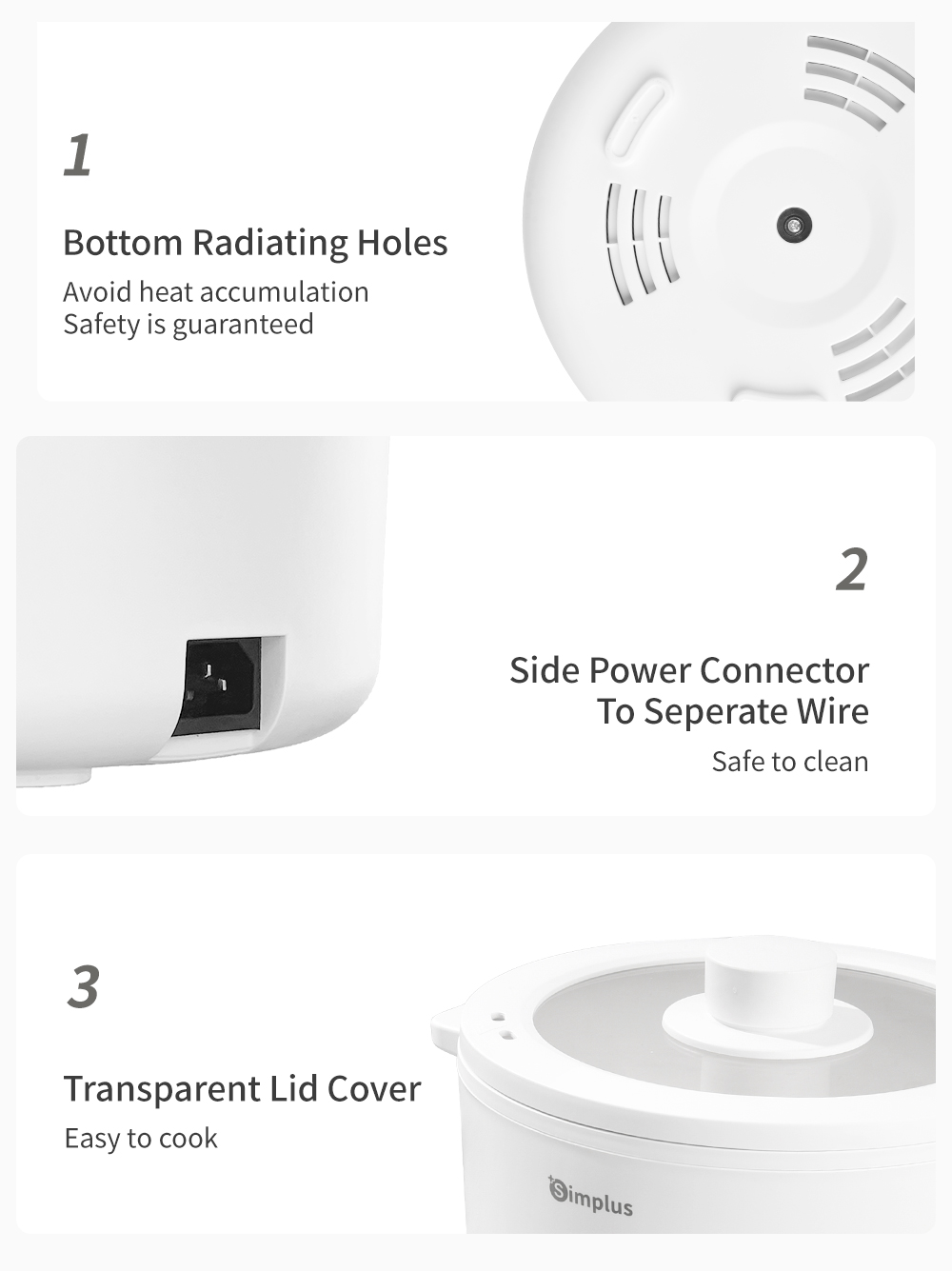 Simplus Electric Cooker Multi Cooker Ceramic Nonstick 1.5L/3L Cooking ...