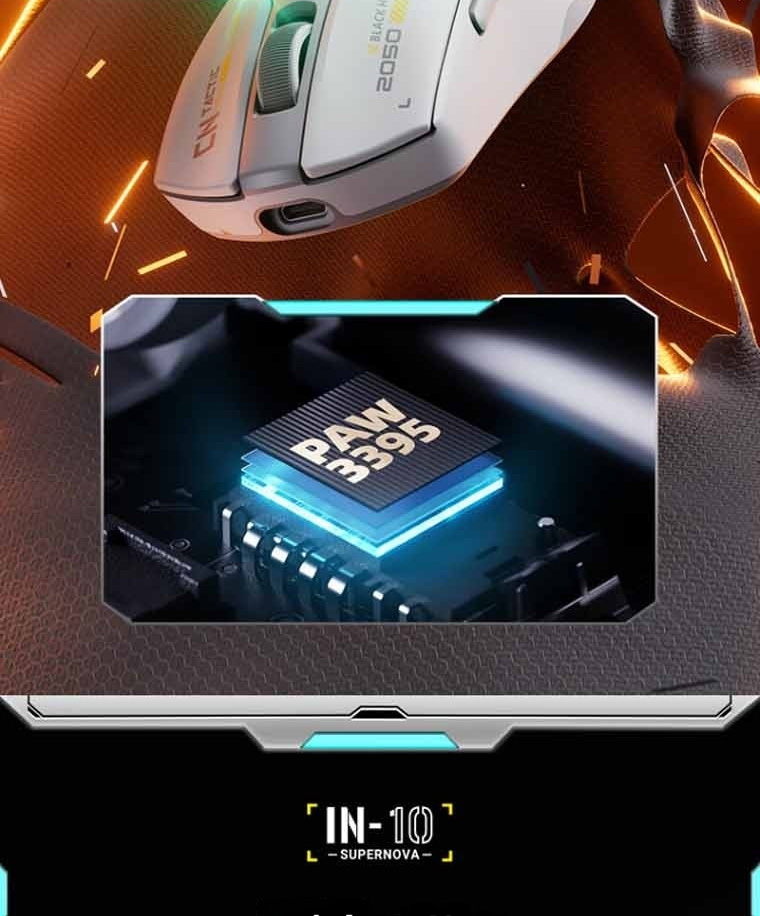 INPHIC IN10 three mode wireless game mouse, PAW3395, 8K return rate, 26000DPI, lightweight 60g ...