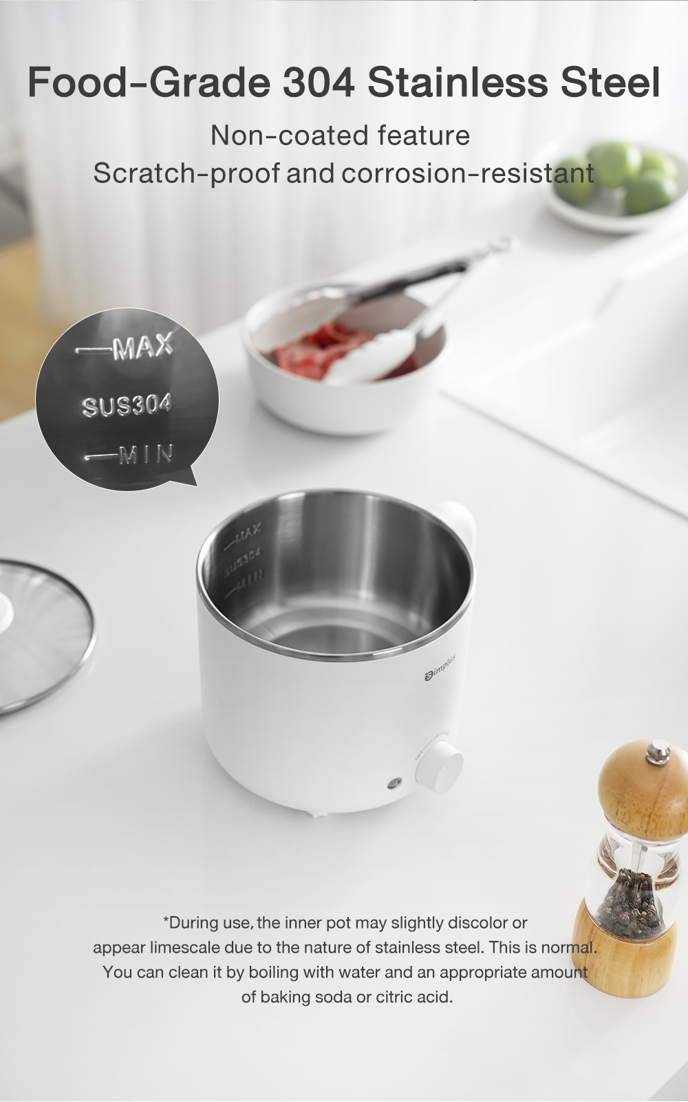 Simplus Electric Cooking Pot 2 Adjustable Levels Hot Pot Simmer Soup ...