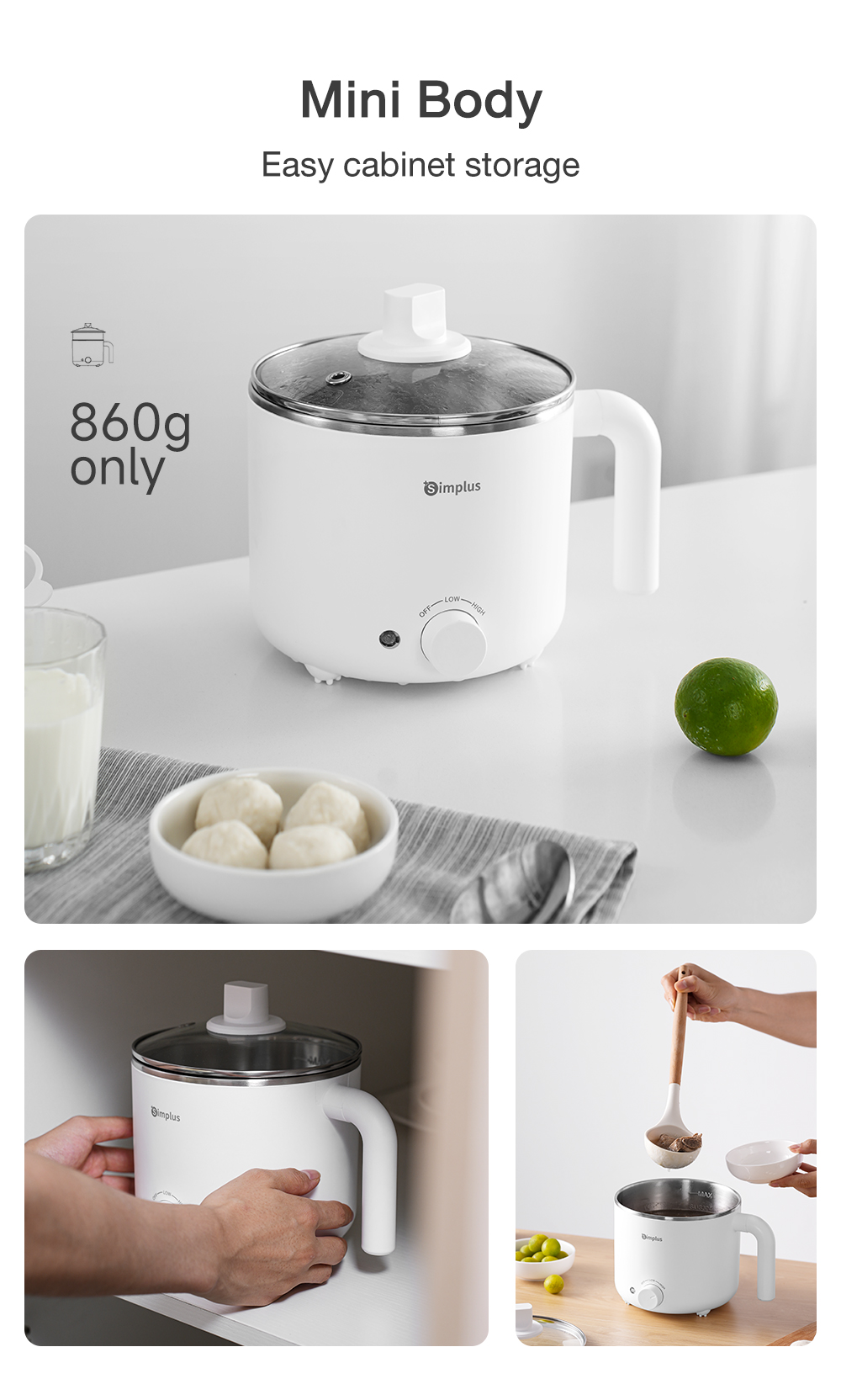 Simplus Electric Cooking Pot 2 Adjustable Levels Hot Pot Simmer Soup ...