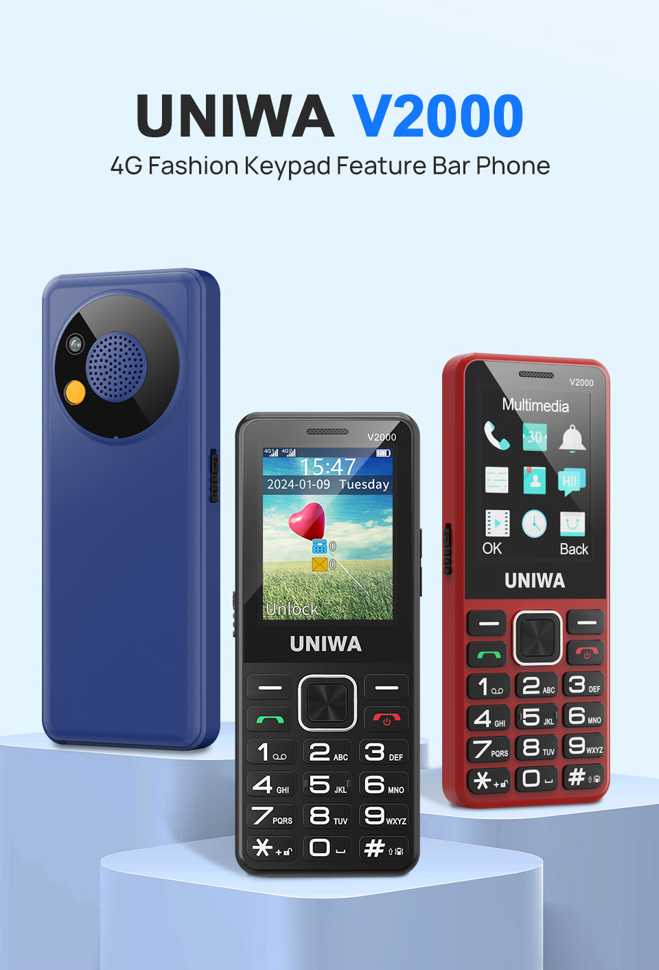 2024 New Original V2000 Elderly 4G Feature Phones 2.4Inches Big Loud ...