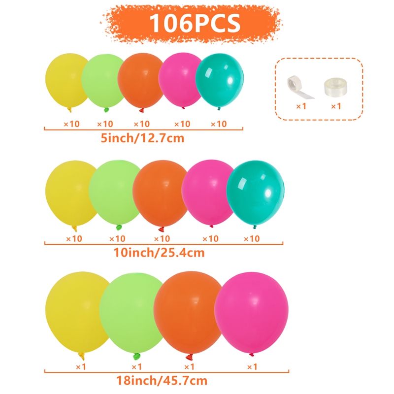 106pcs Hawaiian Rainbow Neon Balloon Arch Kit Hot Pink Lime Green ...