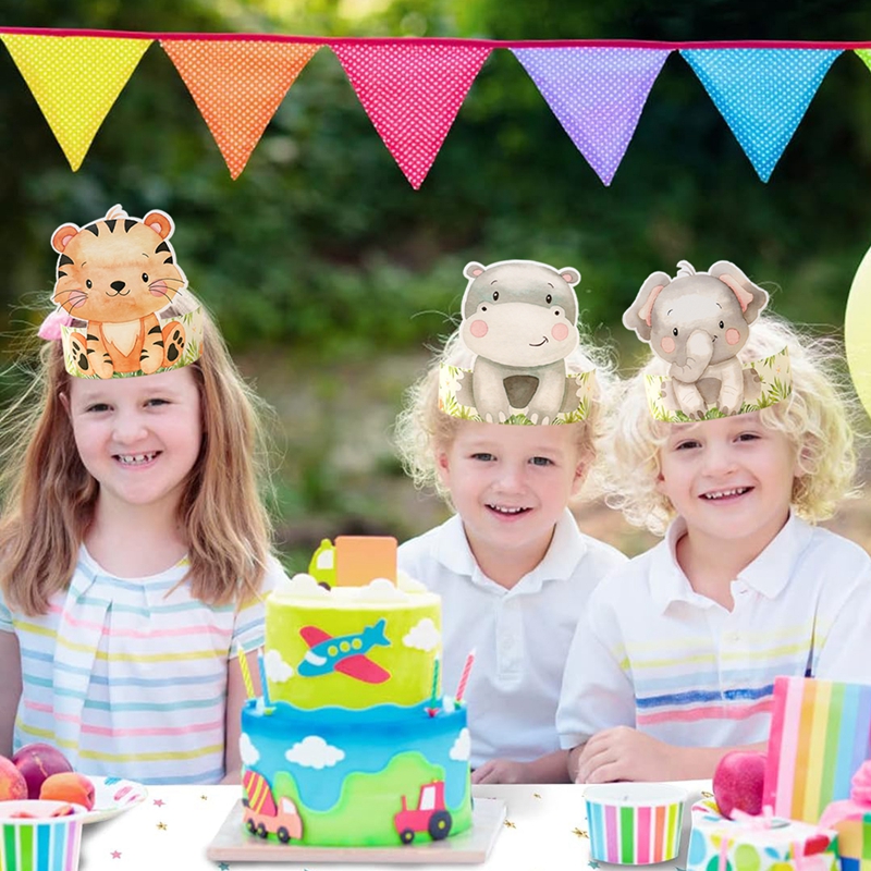 7pcs Animals Print Party Hat Birthday Decoration Set for Boy Kid Wild ...