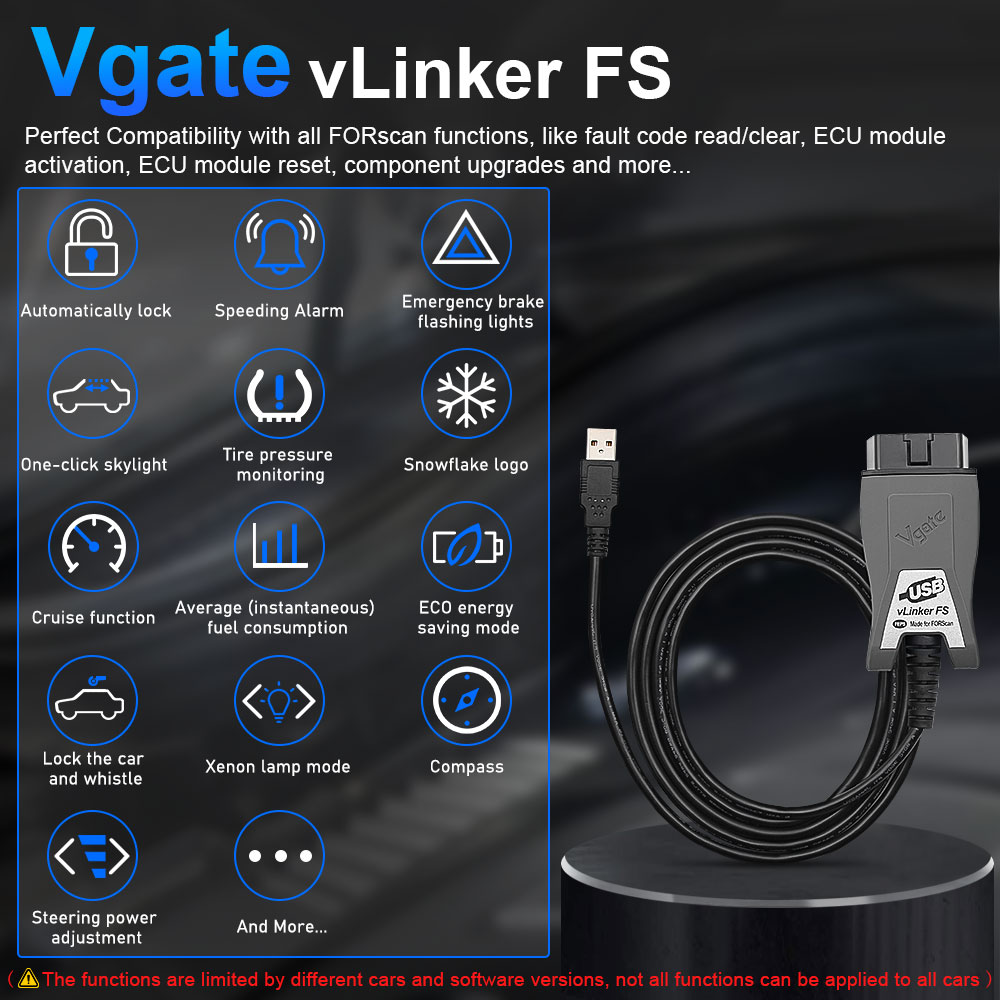 Vgate vLinker FS for Ford FORScan HS/MS-CAN J2534 USB ELM327 OBD2 Car ...