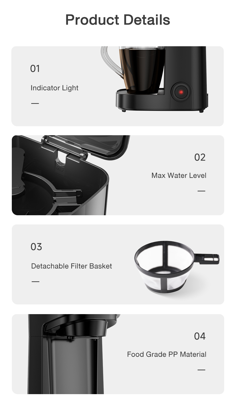 Simplus Drip Coffee Maker Coffee Machine One-Button Dual Cups Dual-Use for Coffee and Tea ...