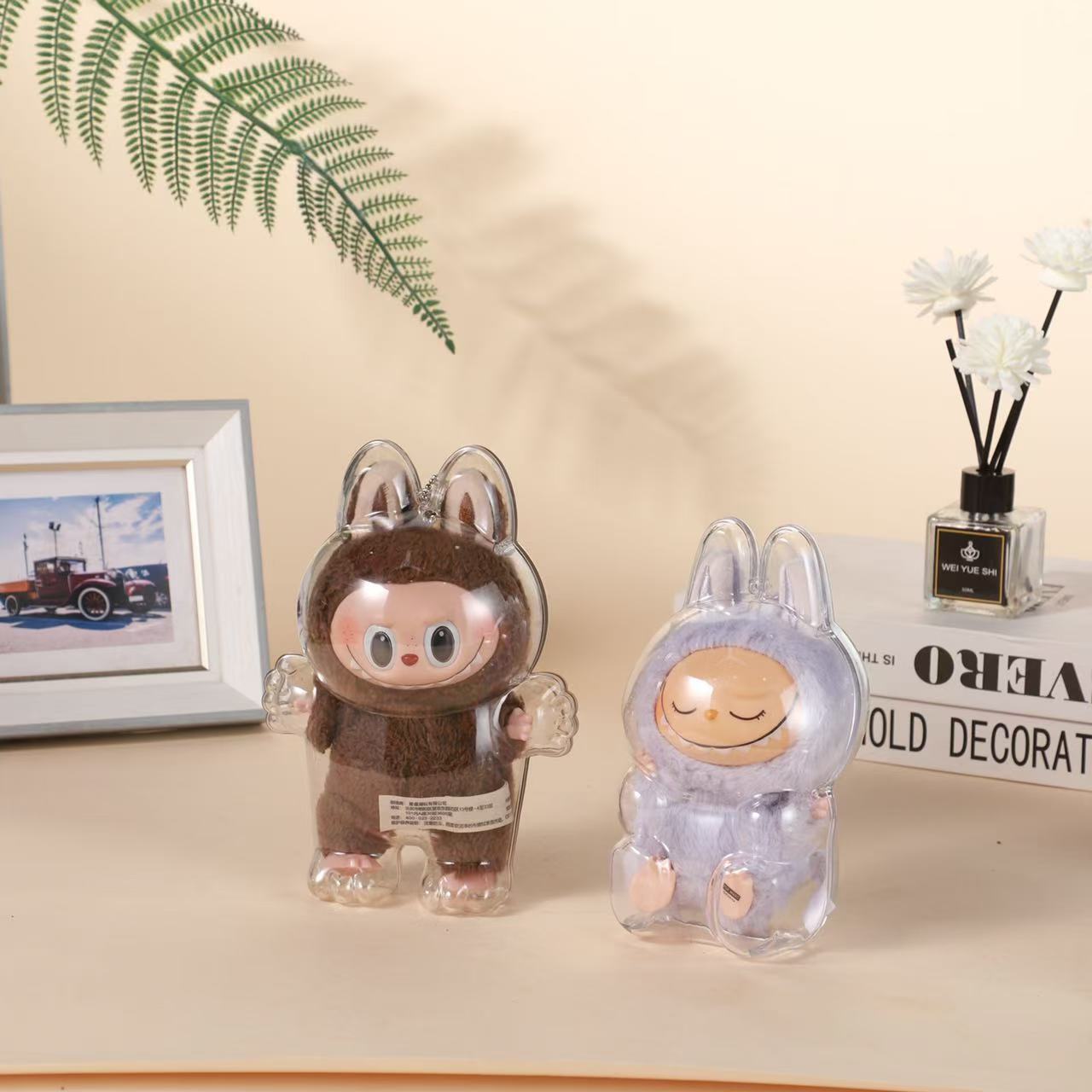 15cm 17cm Labubu V1 V2 Transparent Protective Case Labubu have a seat ...