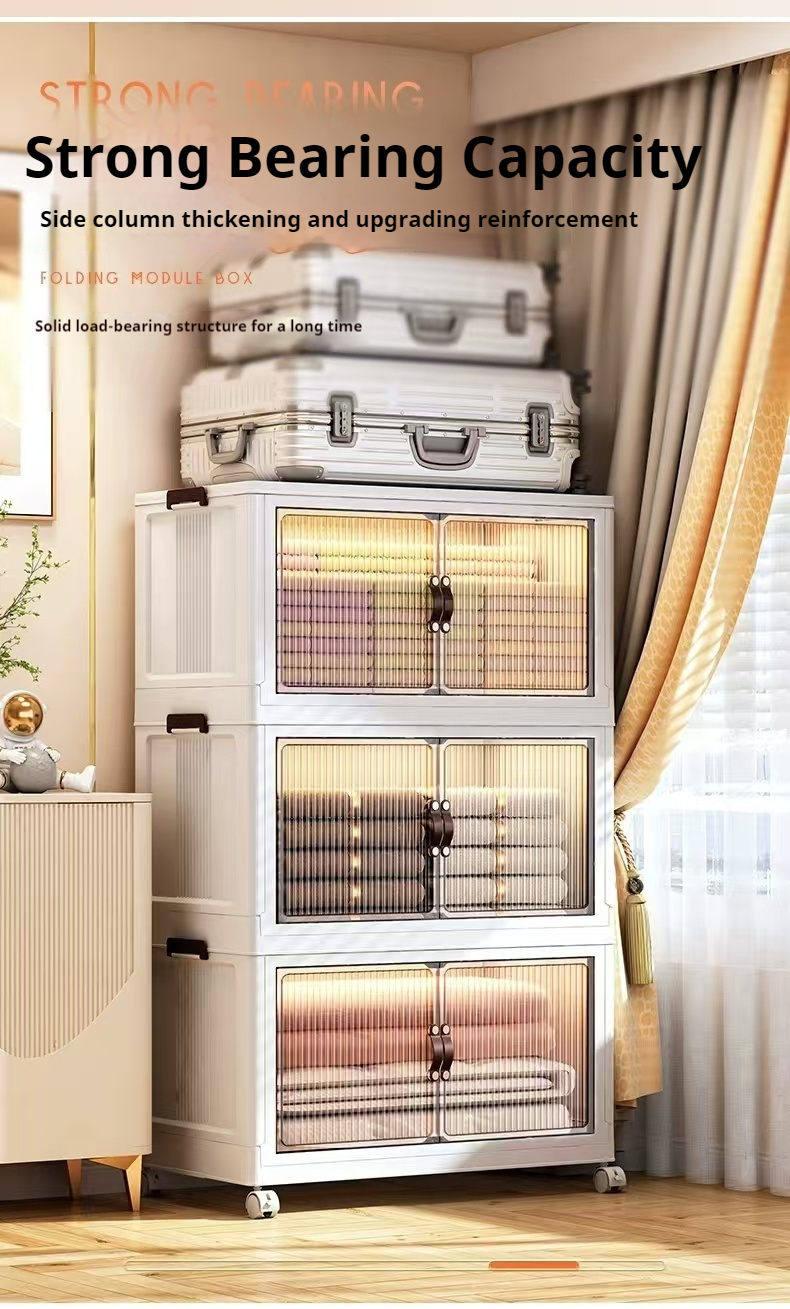 Foldable Storage Cabinet Double Doors Plastic Pantry Cabinet Organizer ...