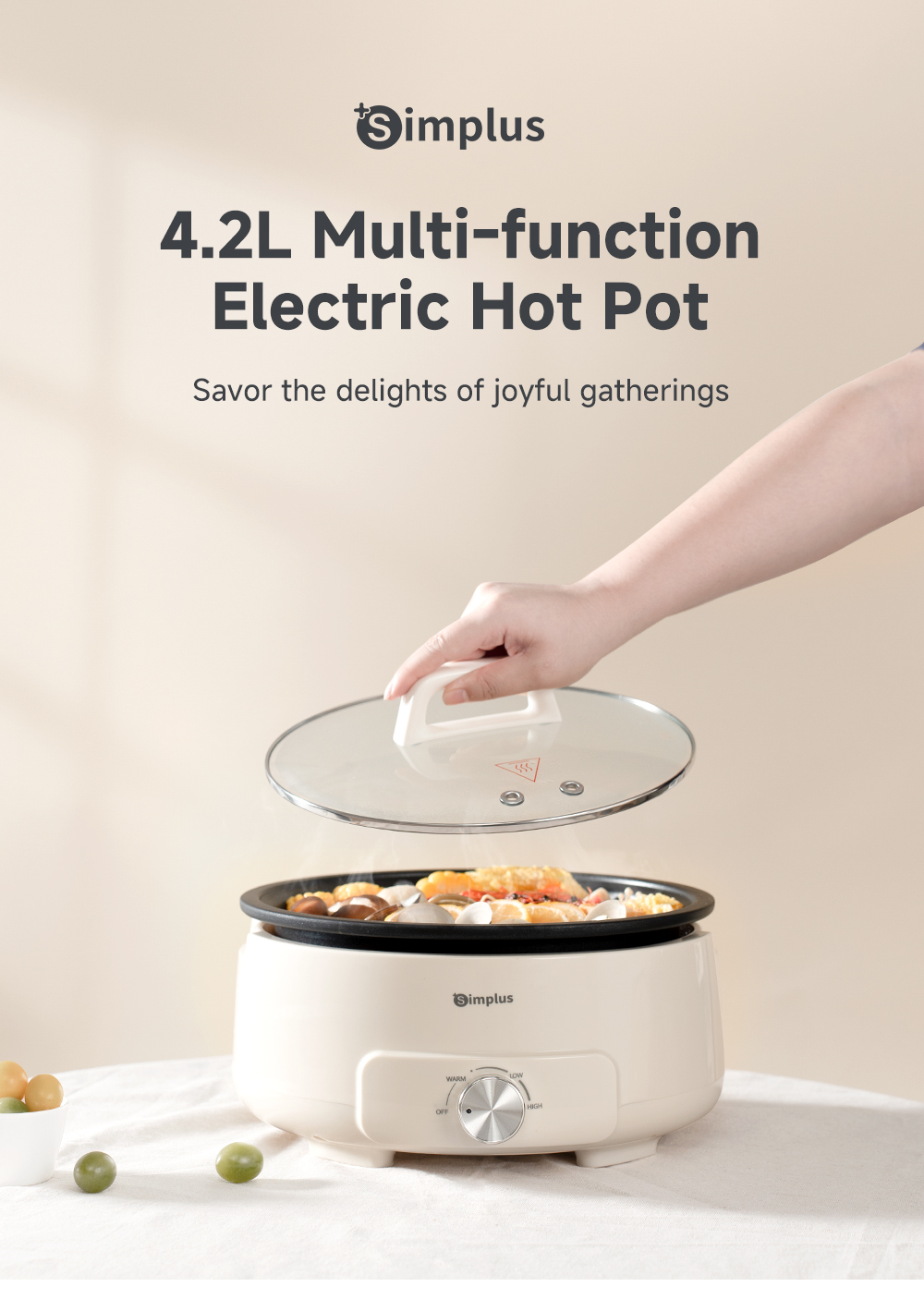 Simplus Electric Cooker Hot Pot Nonstick Pot with Dual Power Control Boiling for Family ...