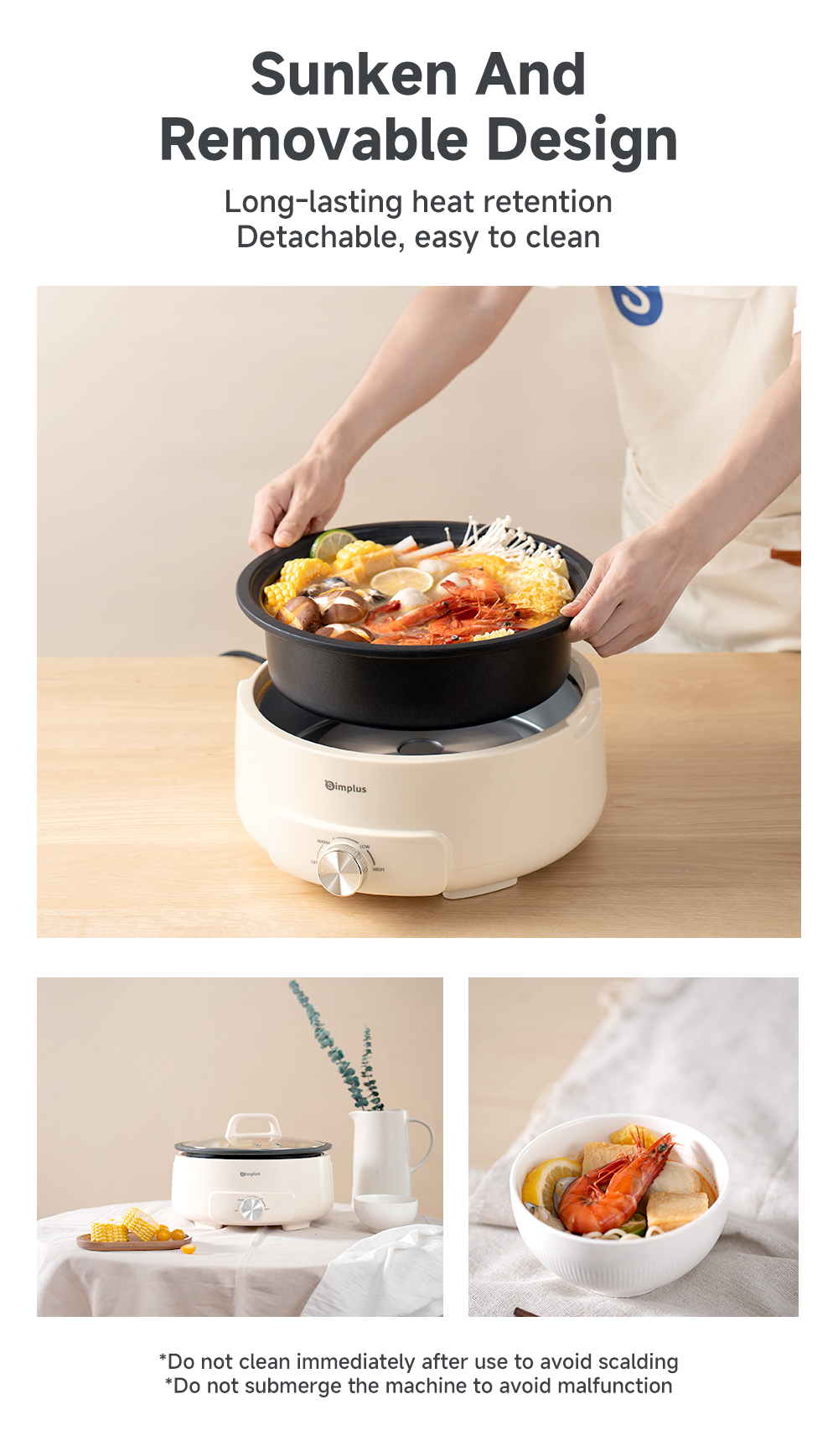 Simplus Electric Cooker Hot Pot Nonstick Pot with Dual Power Control Boiling for Family ...