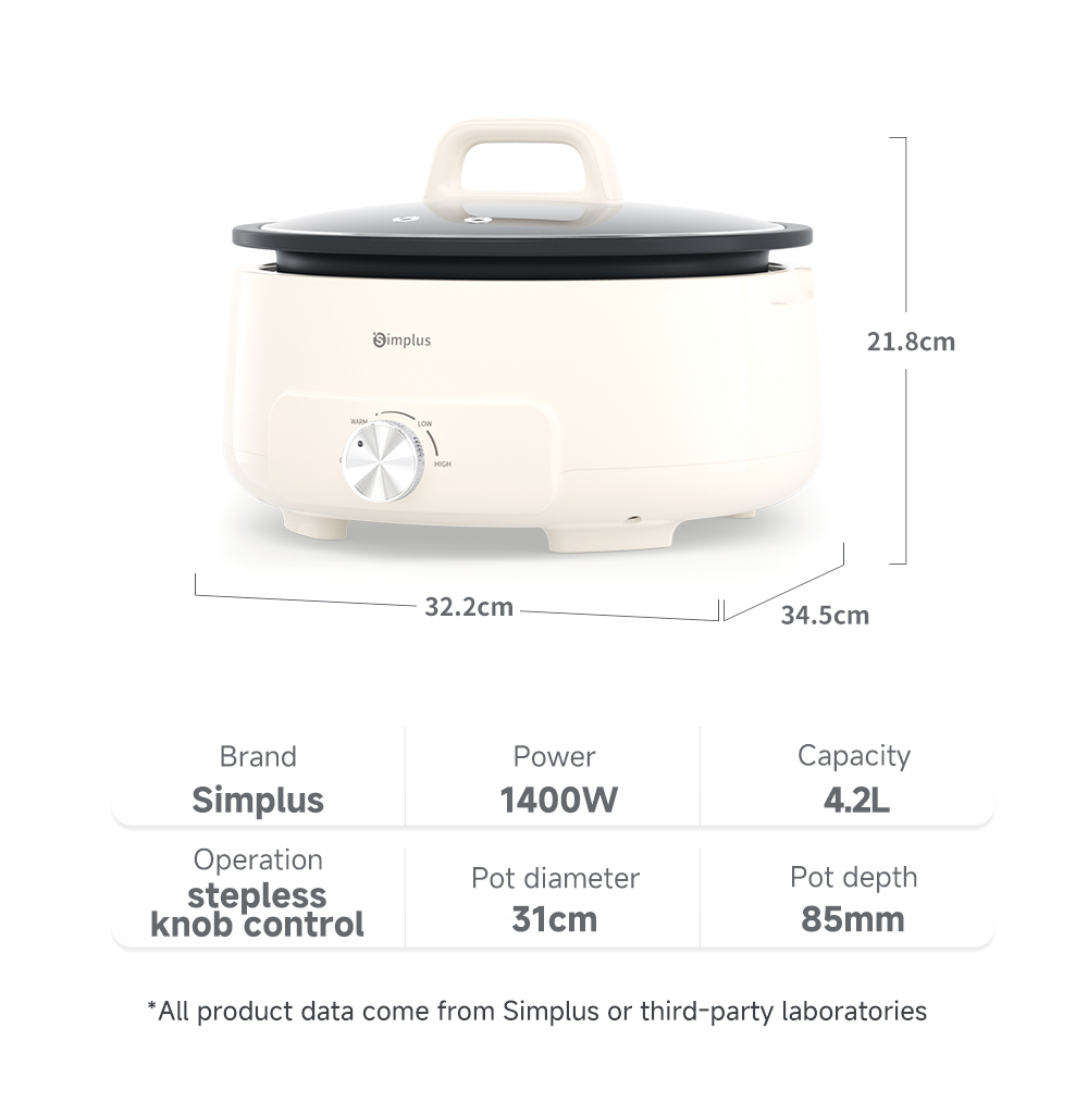 Simplus Electric Cooker Hot Pot Nonstick Pot with Dual Power Control ...